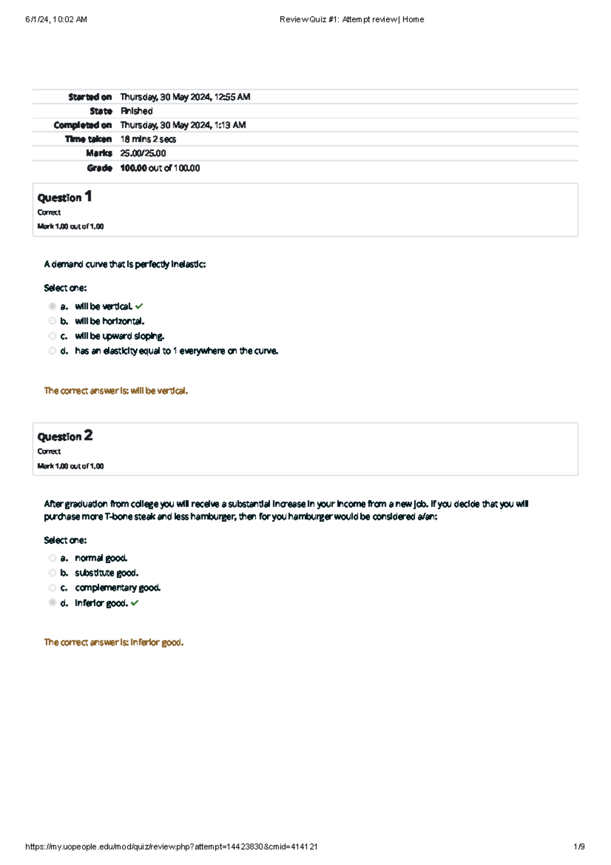 Review Quiz #1 Attempt review Home - Started on Thursday, 30 May 2024, 12:55 AM State Finished ...