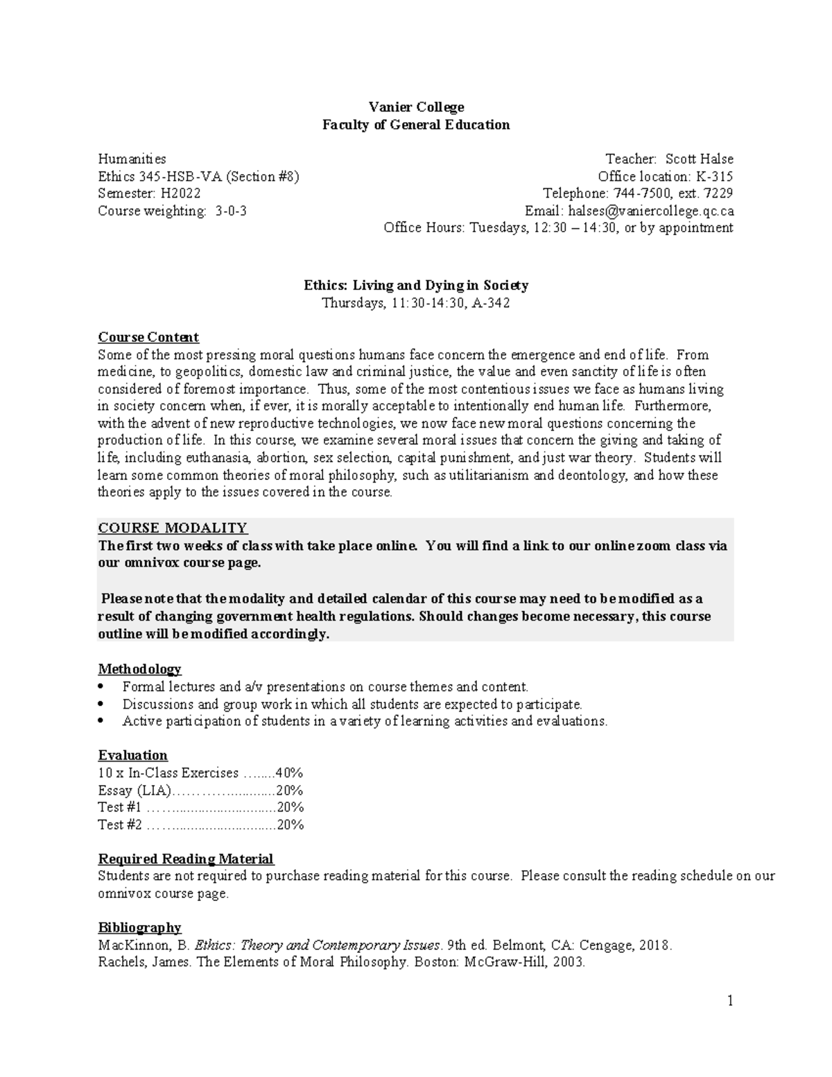 Ethics - Outline 8 - vnhm - Vanier College Faculty of General Education ...