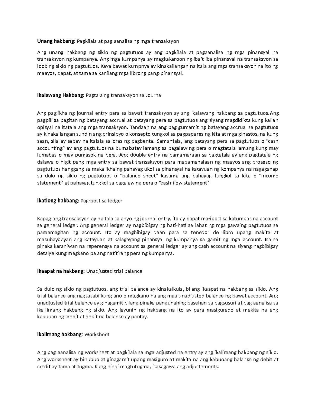 8 Steps in Accounting Summarized in Tagalog - Unang hakbang: Pagkilala ...