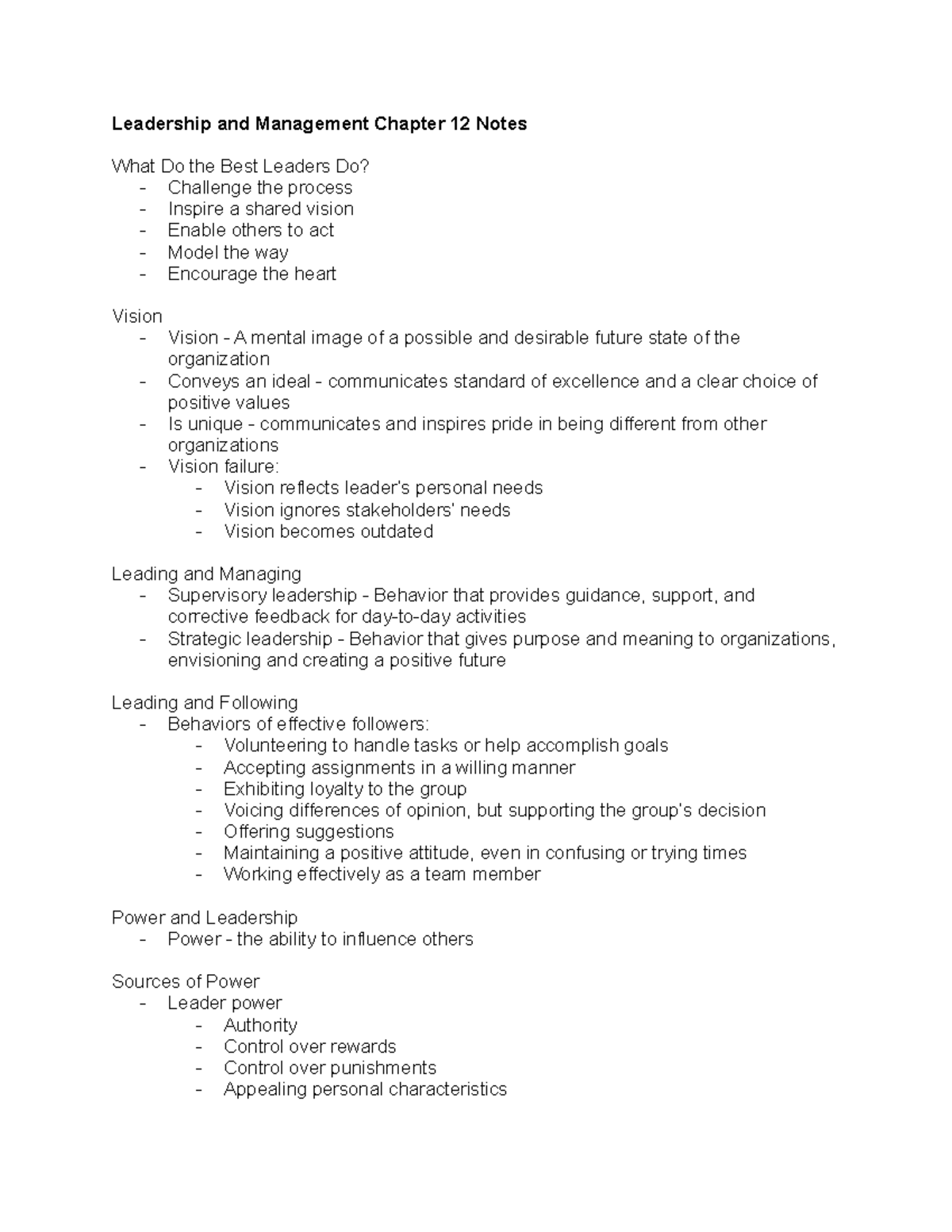 Leadership and Management Chapter 12 Notes - Studocu