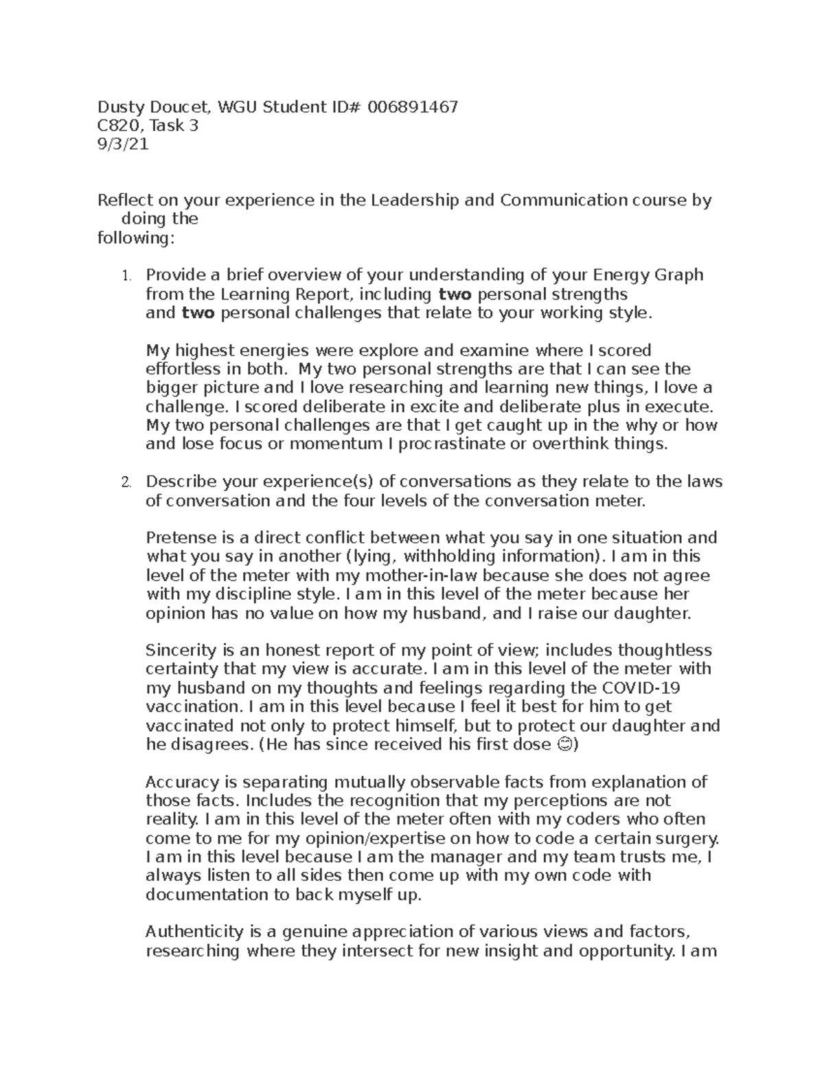 Dusty Doucet C820 Task 3 - Dusty Doucet, WGU Student ID# 006891467 C820 ...