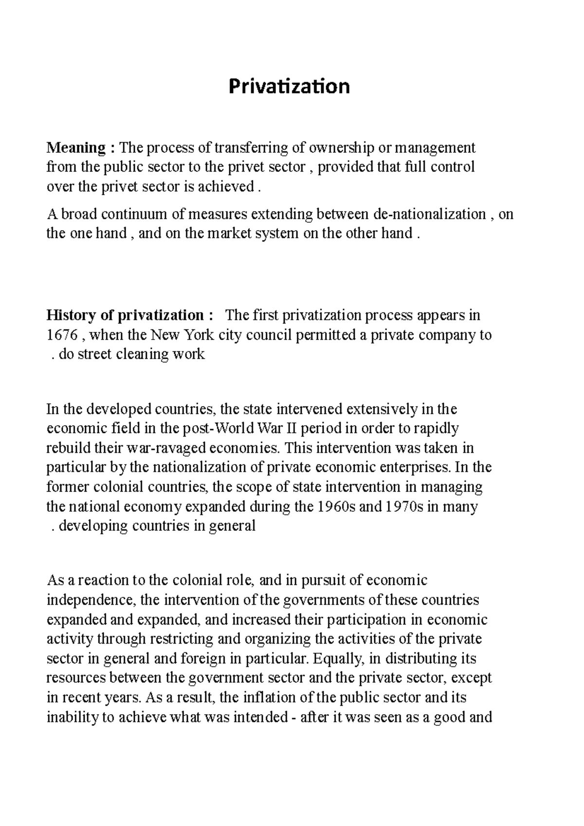 Privatization- and other effect on the management - Privatization ...
