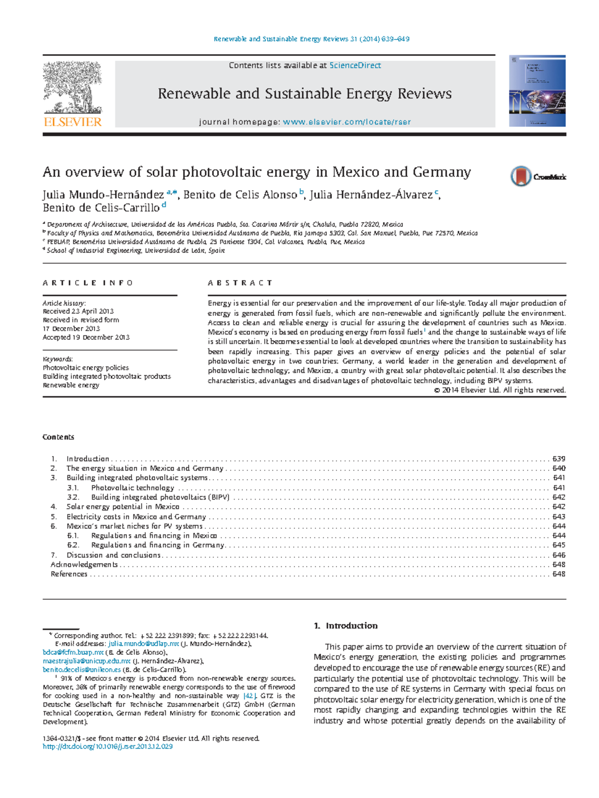 An Overview of solar photovoltaic energy in Mexico and Germany ...