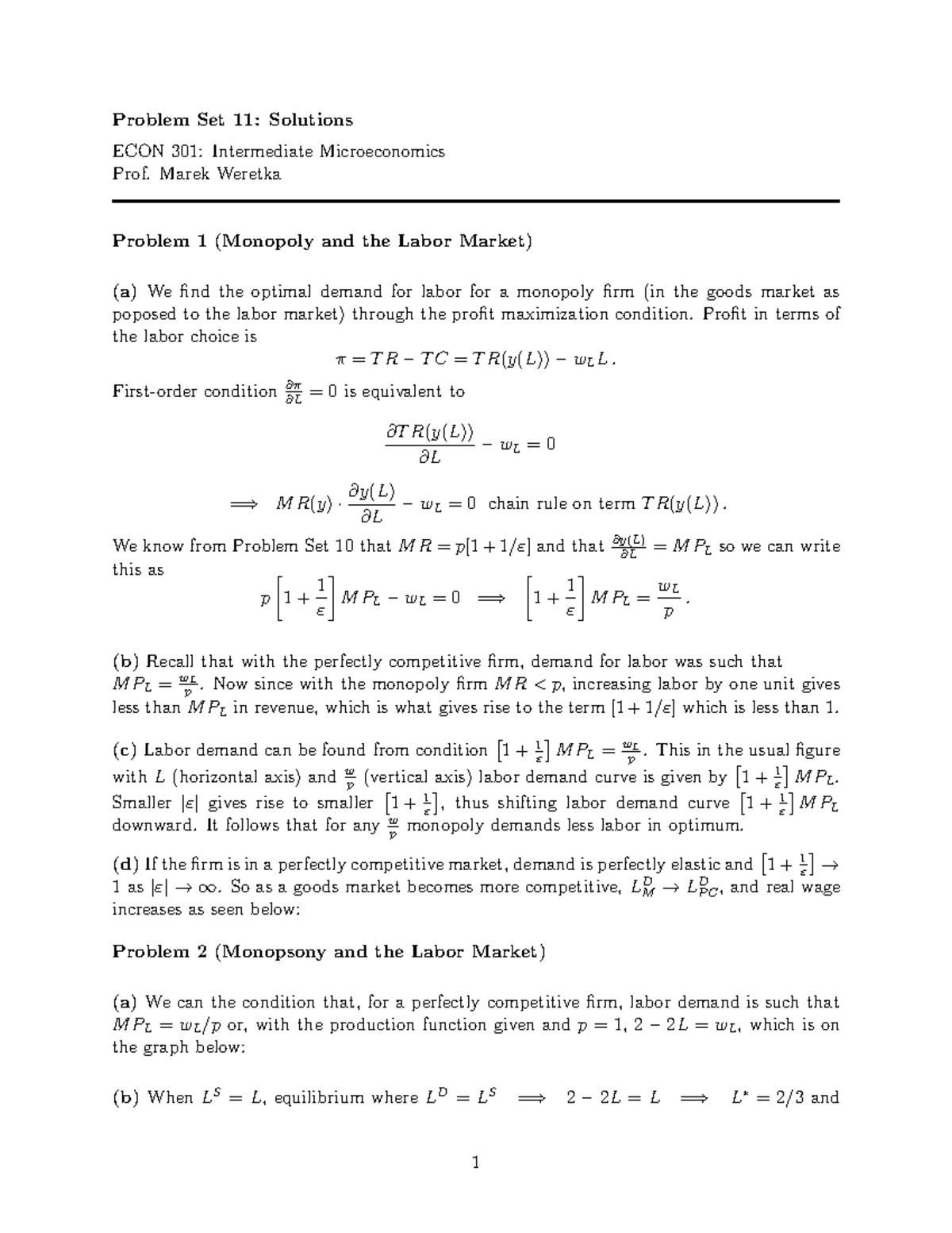 PS11Sol - Problem set solutions - Problem Set 11: Solutions ECON 301: Intermediate ...