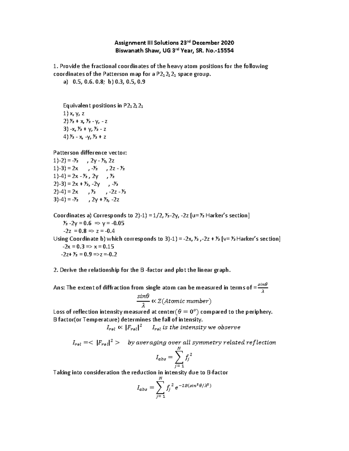 Assignment III-Biswanath Shaw - Assignment III Solutions 23rd December ...