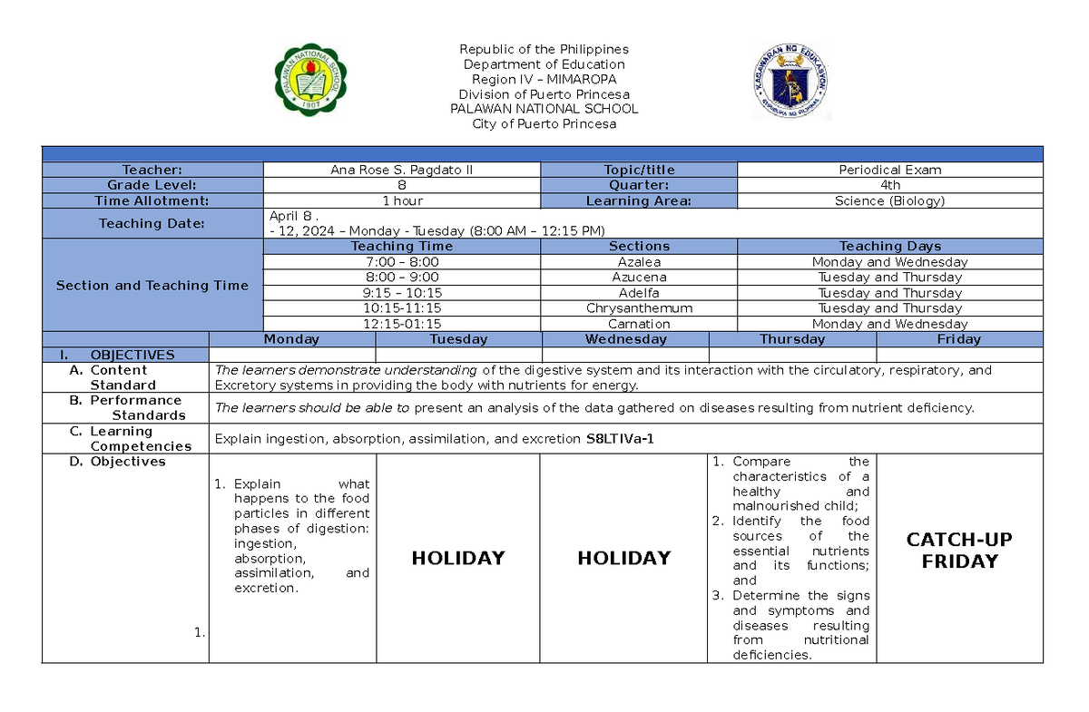 DLL- 4th Quarter WEEK 2 - April 8, 2024 - Republic of the Philippines Department of Education ...
