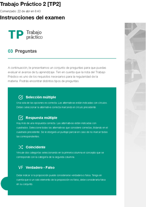 Examen Trabajo Práctico 4 [TP4] - Trabajo Práctico 4 [TP4] Comenzado: 11 de mayo en 12: - Studocu