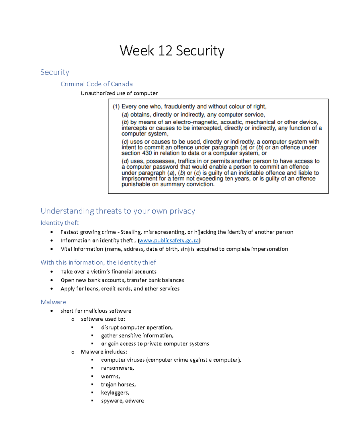 Chapter 12 cs1032 - Lecture notes for cs 1032 - Week 12 Security ... Chapter 12 cs1032 - Lecture notes for cs 1032 - Week 12 Security ...