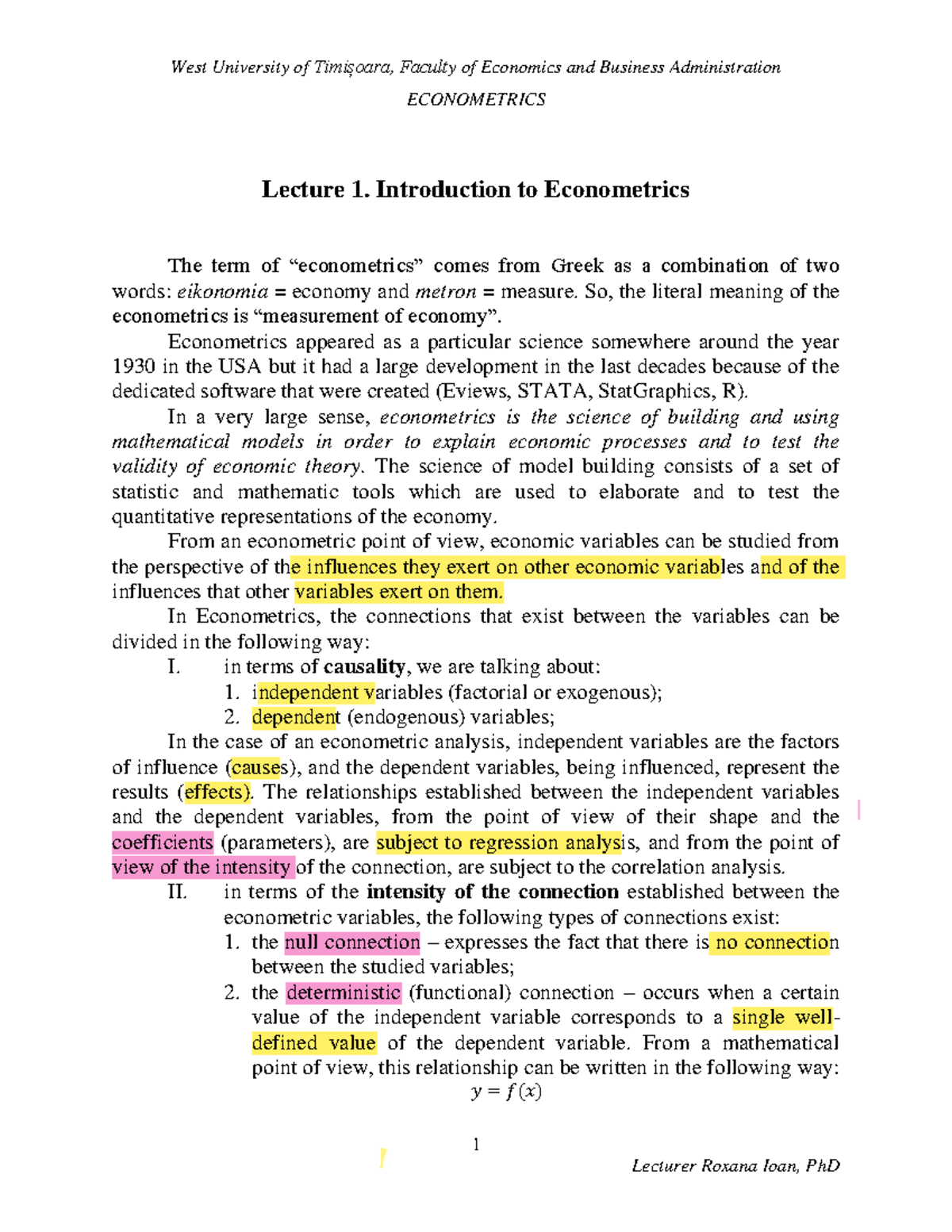 Course 1 - Con questi appunti ho preso 30 - ECONOMETRICS 1 Lecture 1. Introduction to ...