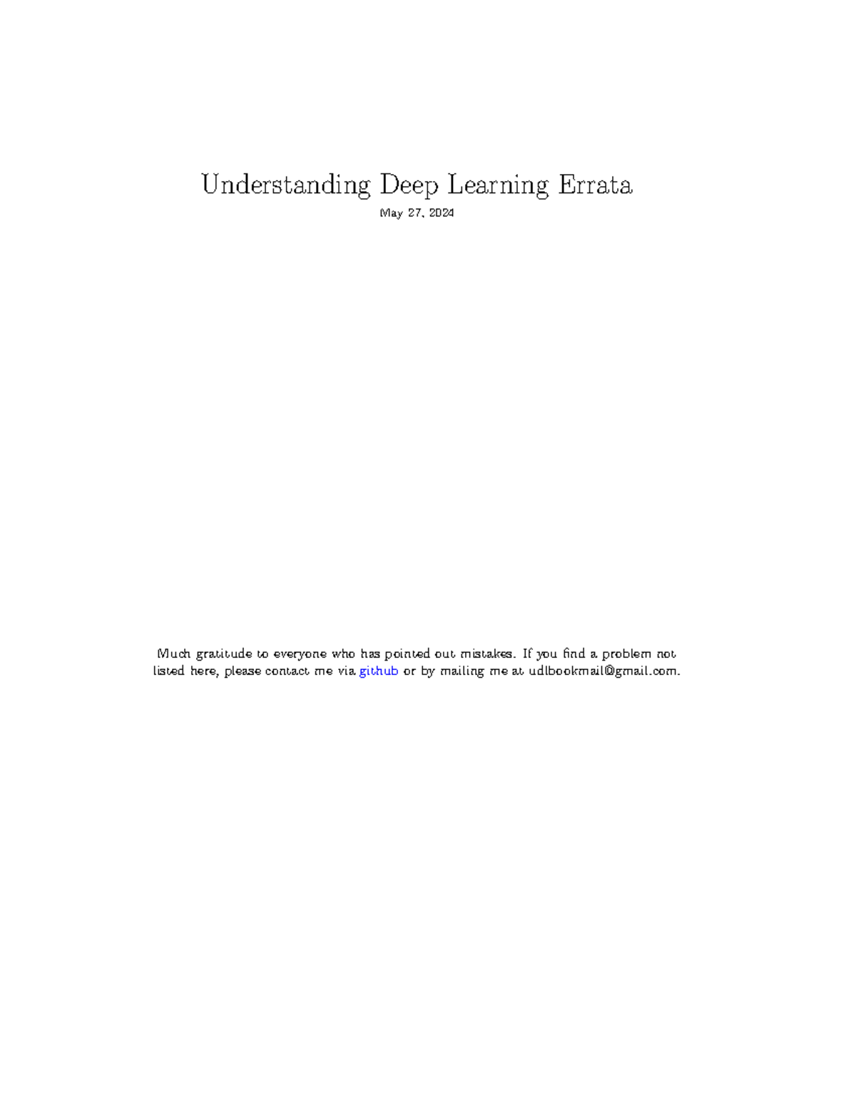 UDL Errata - Understanding Deep Learning Errata May 27, 2024 Much gratitude to everyone who has ...
