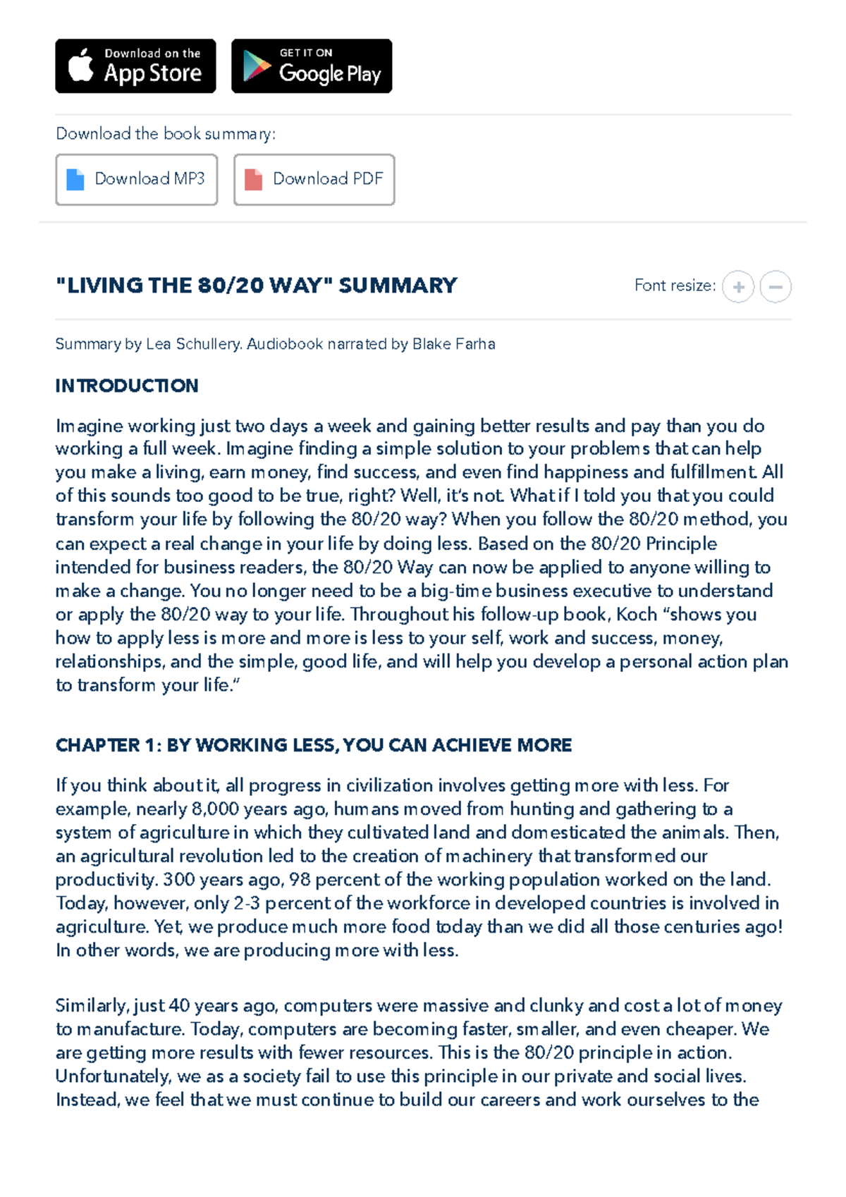 Living the 80 20 Way by Richard Koch - Download the book summary: Download MP3 Download PDF ...