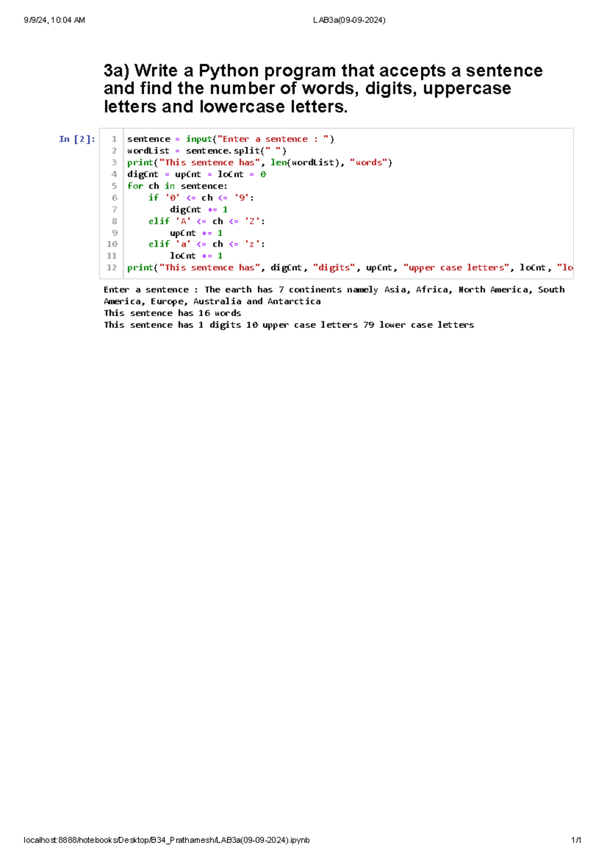 LAB3a(09-09-2024) - 3RD SEM - 3a) Write a Python program that accepts a ...