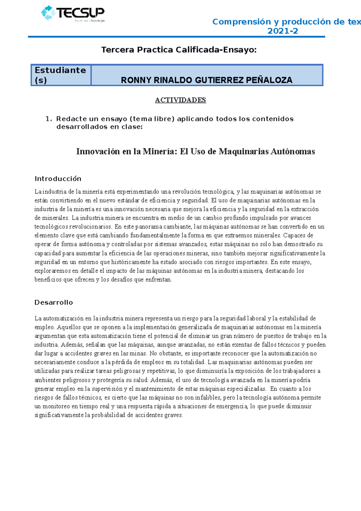 Tercera practica calificada-3 - Comprensión y producción de tex 2021- Tercera Practica - Studocu