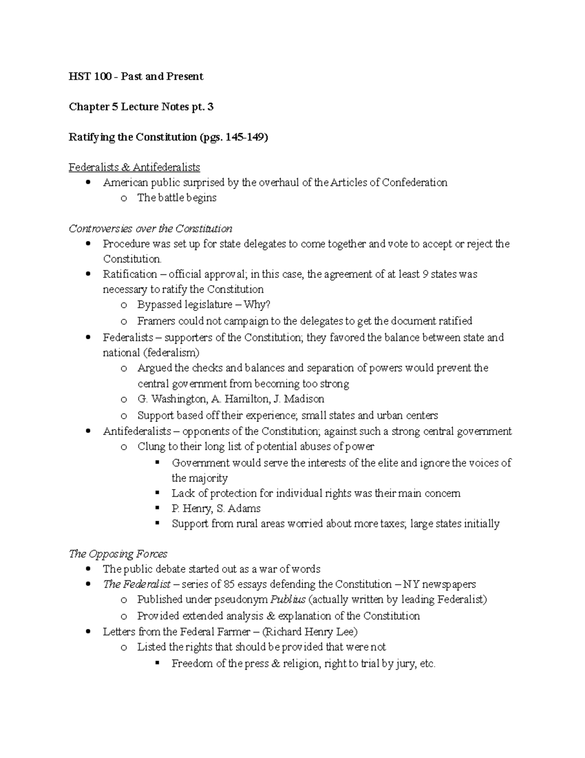 Hst 100 - chapter 5 pt. 3 lecture notes - HST 100 - Past and Present ...