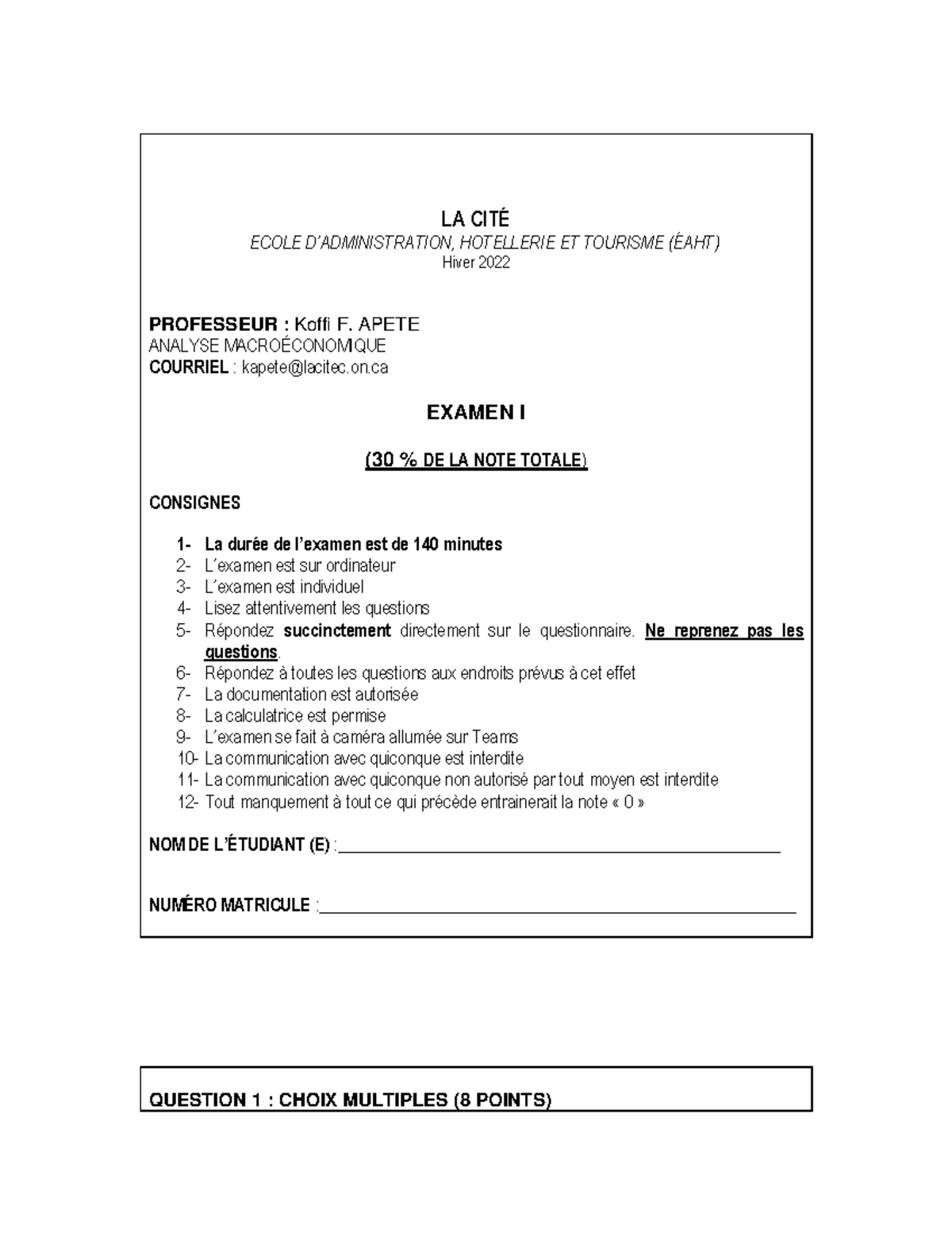 Corrigé Examen 1 G-0060 - PDF - LA CIT... ECOLE D’ADMINISTRATION ...