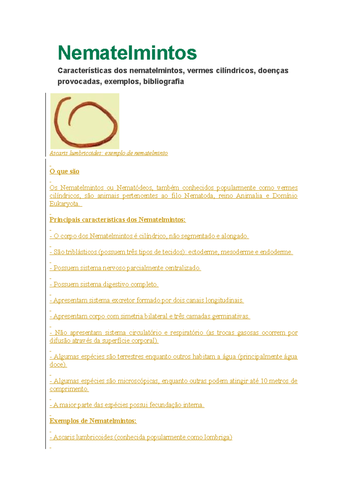 Nematelmintos - ... - Nematelmintos Características dos nematelmintos ...