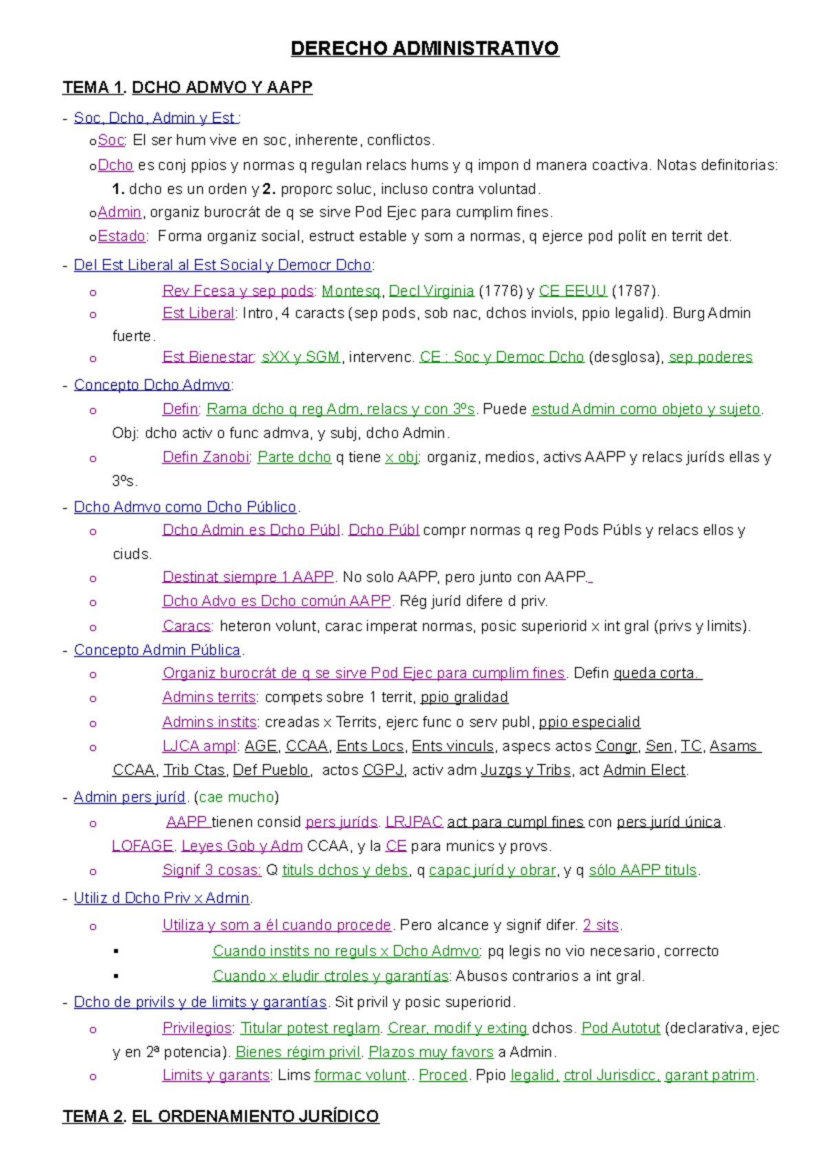 Esquema DCHO Admvo - DERECHO ADMINISTRATIVO TEMA 1. DCHO ADMVO Y AAPP Soc, Dcho, Admin y Est : o ...