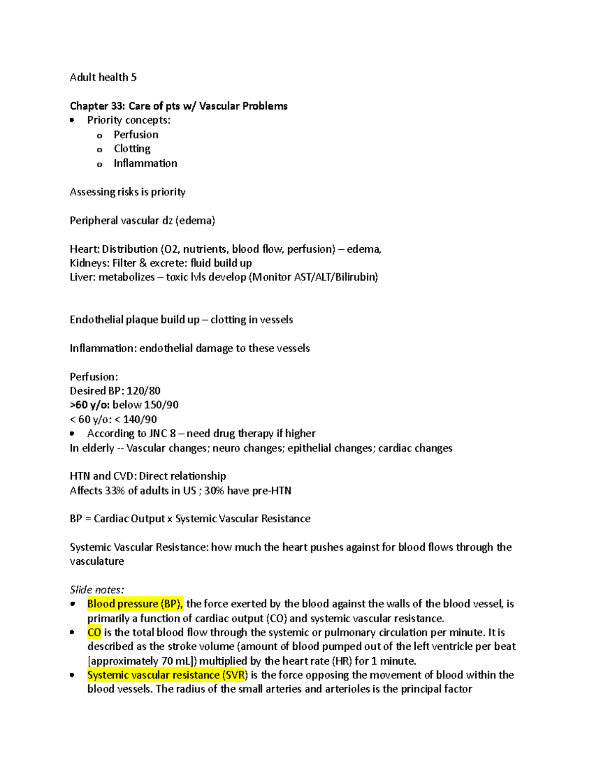 Adult health 5 - notes - Adult health 5 Chapter 33: Care of pts w ...