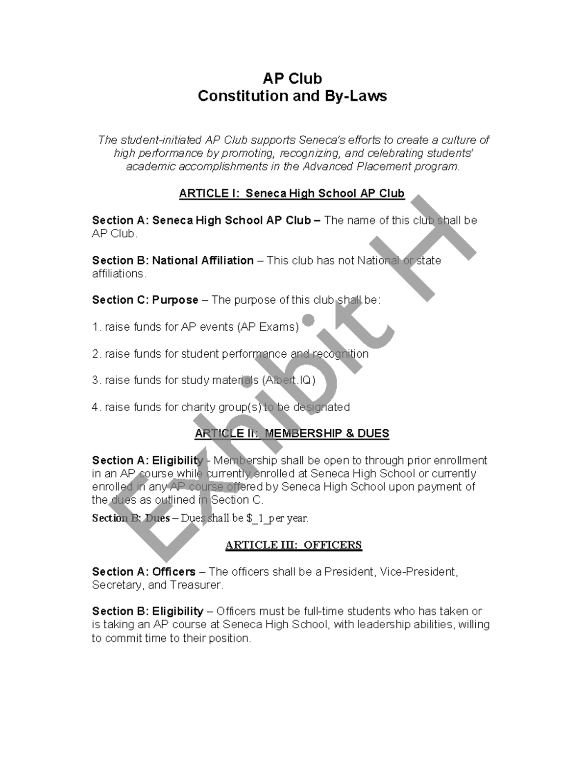 Exhibit H 2019 NOV - none - AP Club Constitution and By-Laws The ...