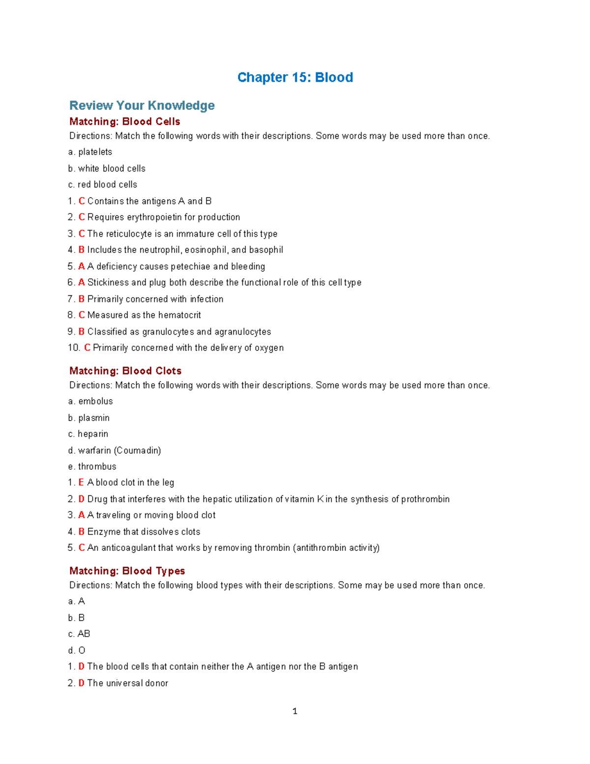 AHP106 Wk4 Assignment - Chapter 15: Blood Review Your Knowledge ...