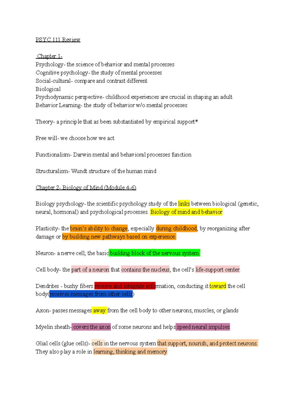 PSYC 111 Review - Lecture notes 1-14 - PSYC 111 Review Psychology- the ...