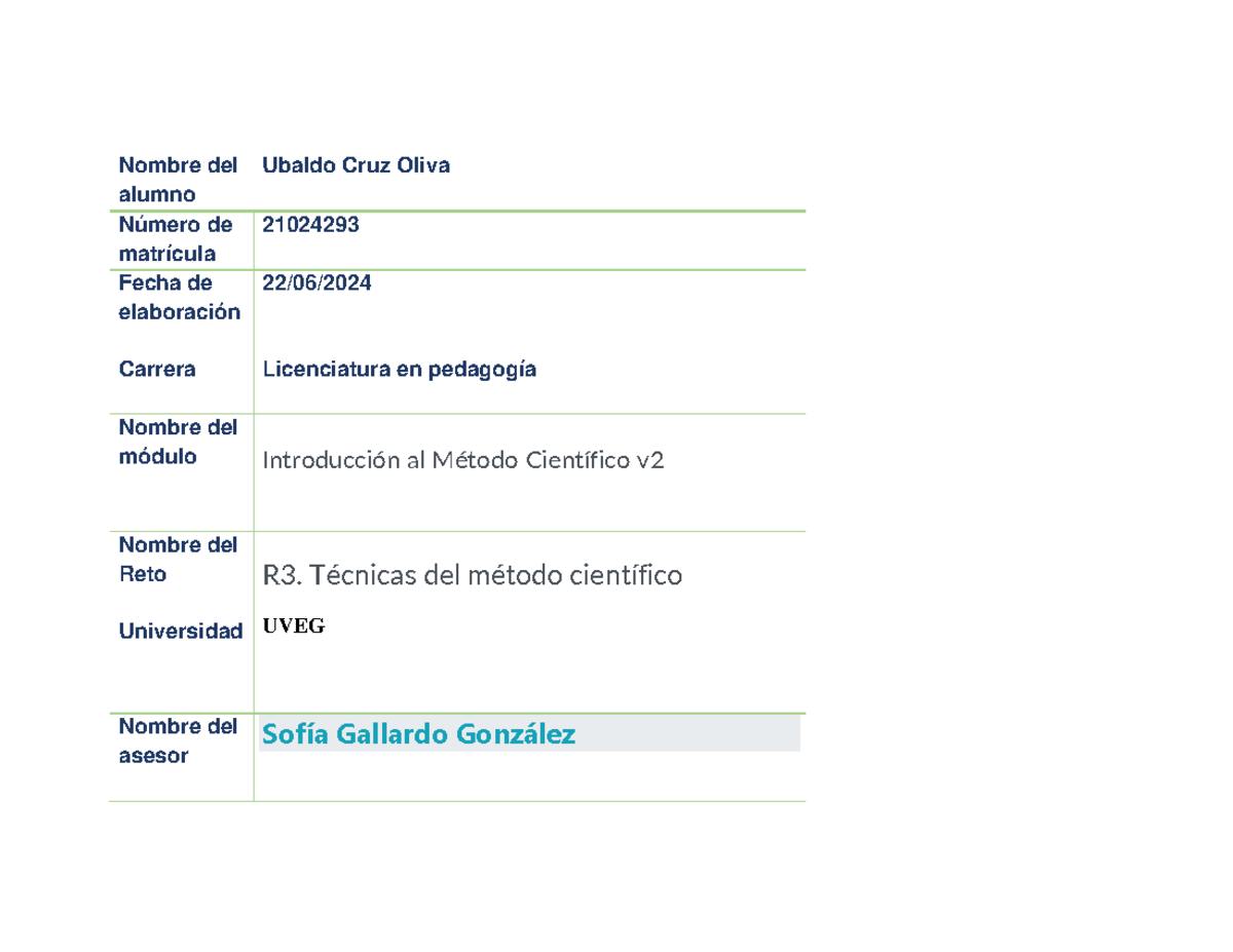 Cruz Ubaldo R3 U3 - Nombre del alumno Ubaldo Cruz Oliva Número de ...