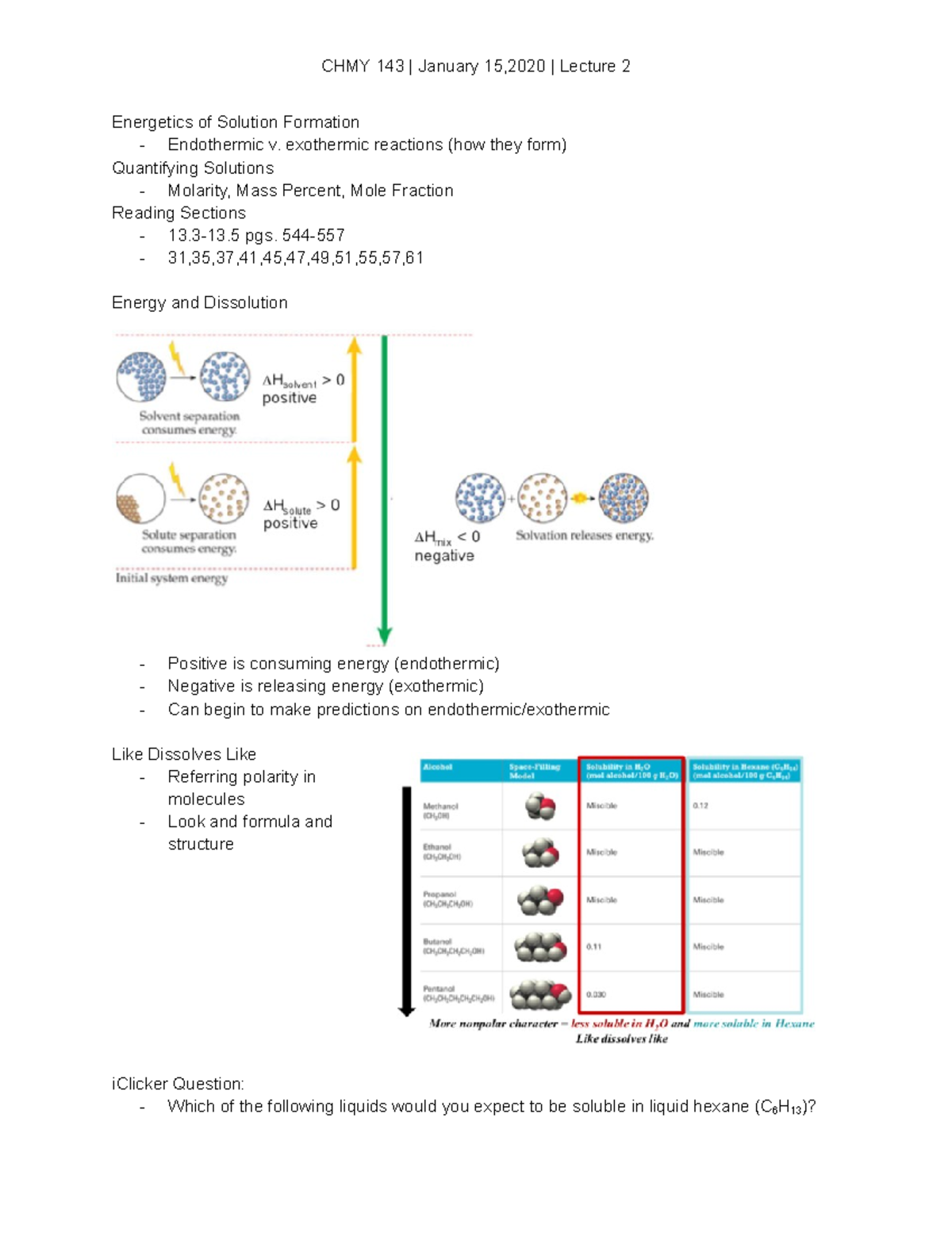 CHMY 143 Chapter 13 - Energetics of Solution Formation - Endothermic v ...