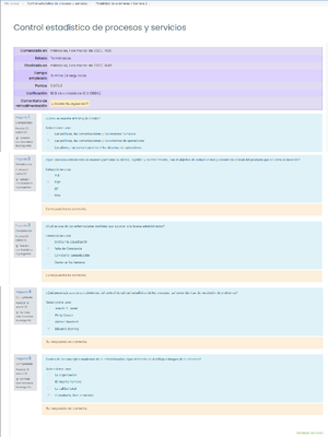 Control estadístico de procesos y servicios Examen 2 - Control estadístico de procesos y ...
