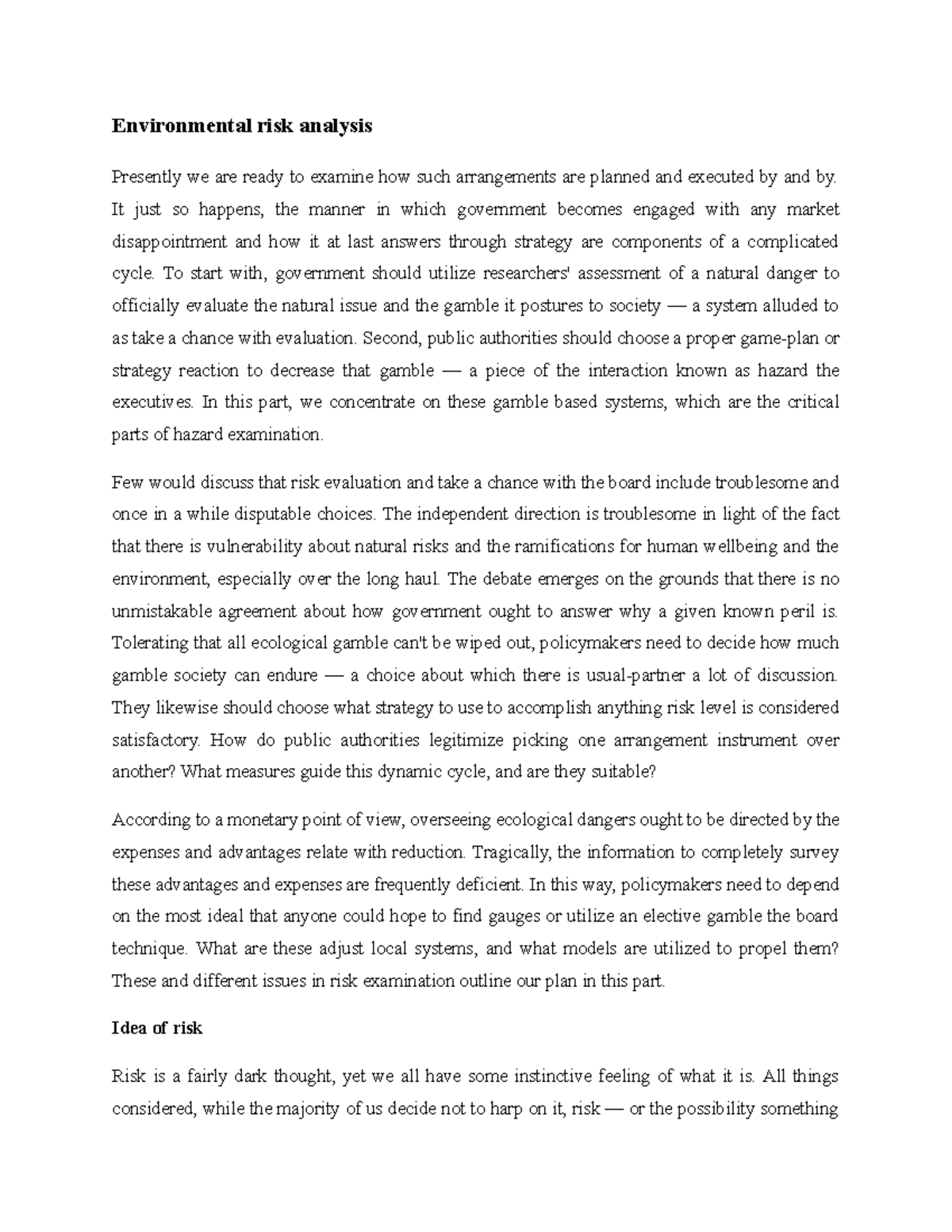 Environmental risk analysis - Environmental risk analysis Presently we ...