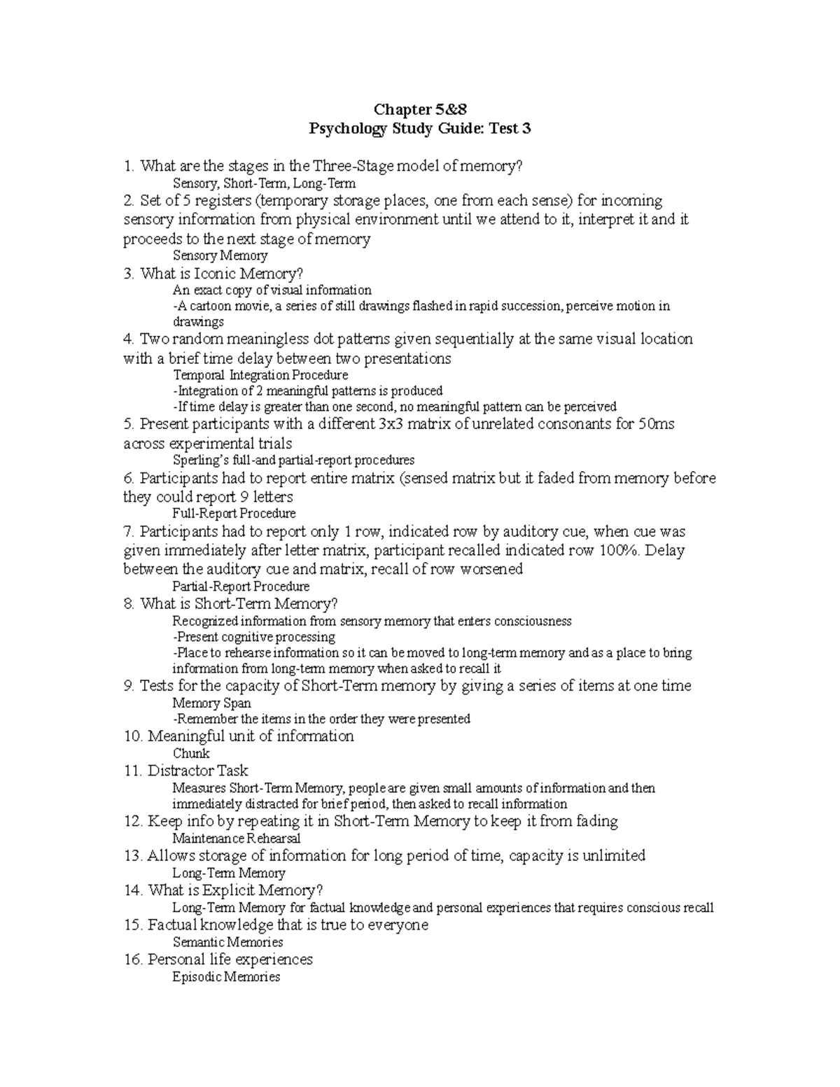 Chapter 5 and 8 Study Guide - Chapter 5& Psychology Study Guide: Test 3 ...