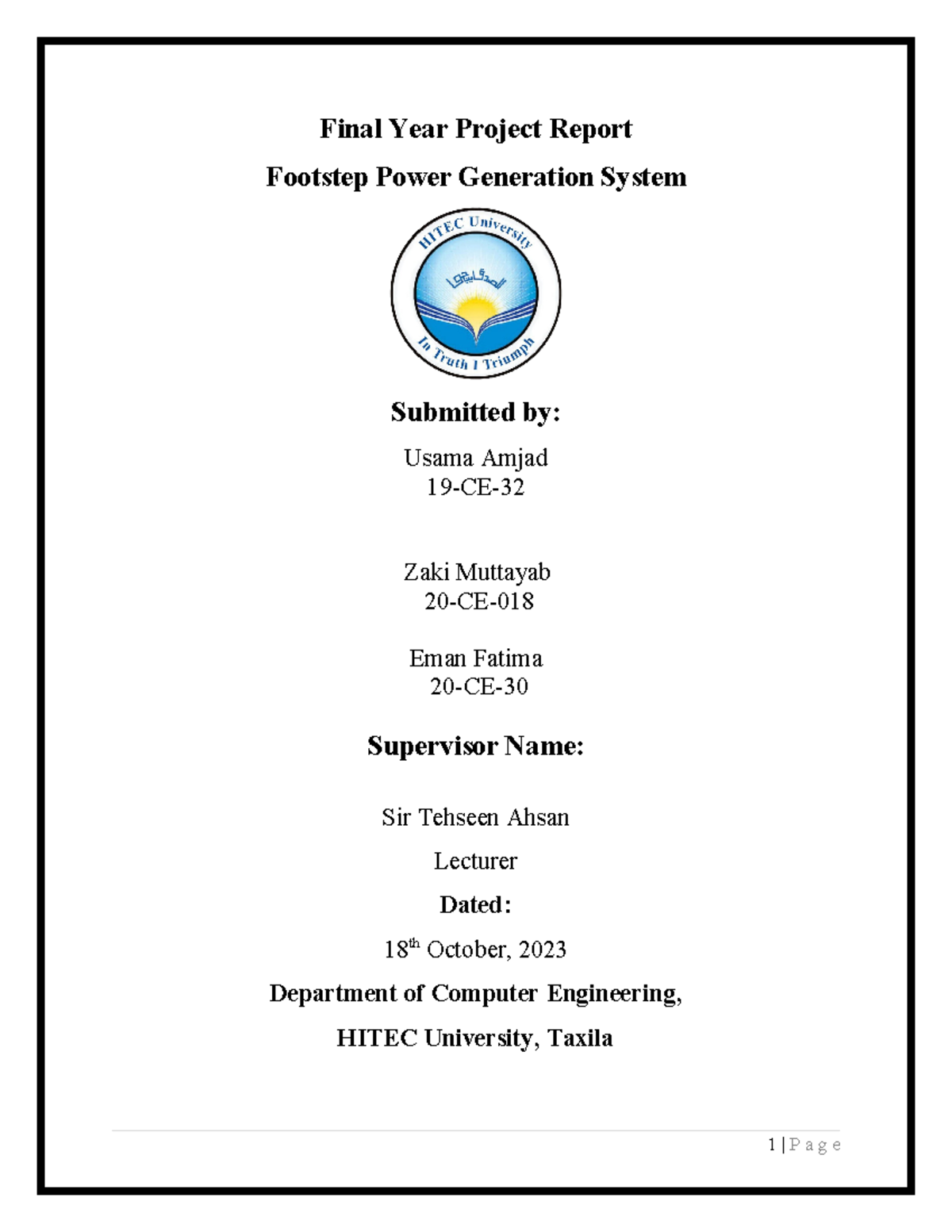 FYP proposal report - Final Year Project Report Footstep Power ...