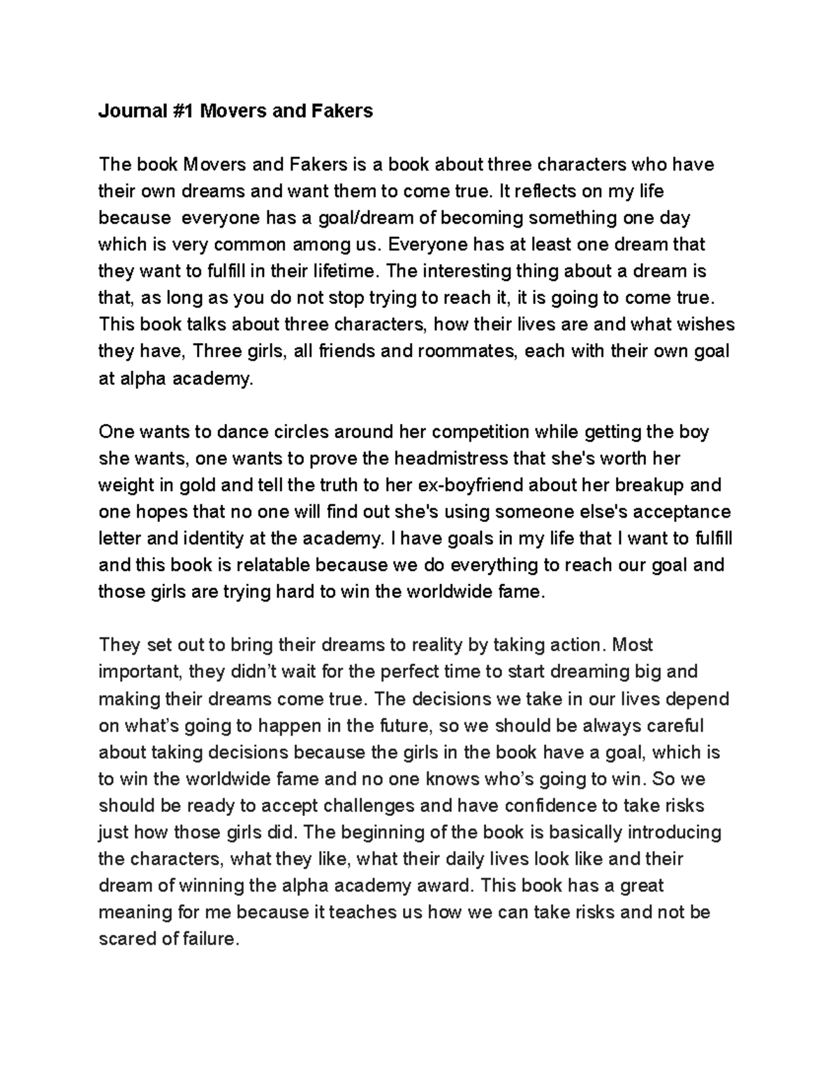 Journal - It reflects on my life because everyone has a goal/dream of ...