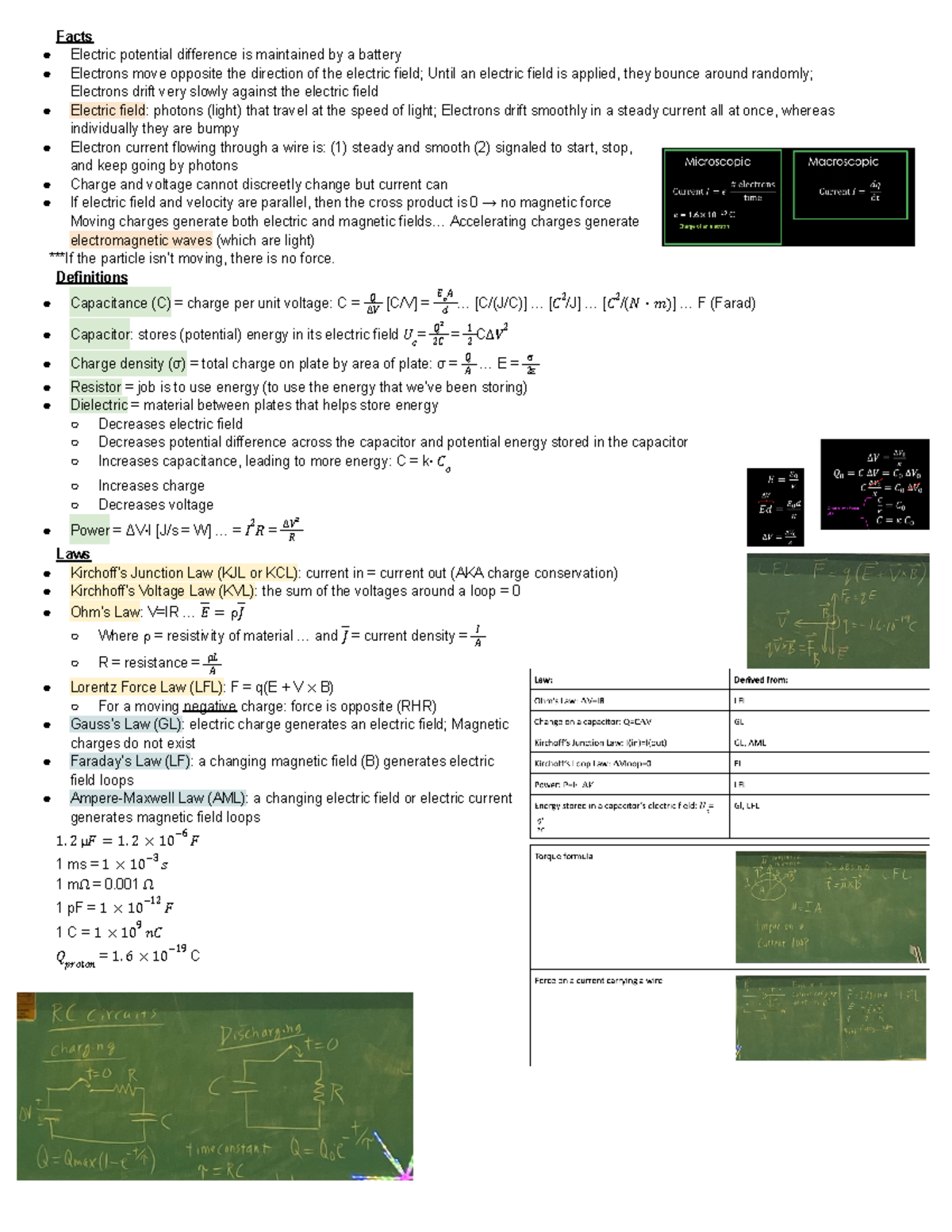 Physics Exam 2 Equation Sheet - Facts Electric potential difference is ...