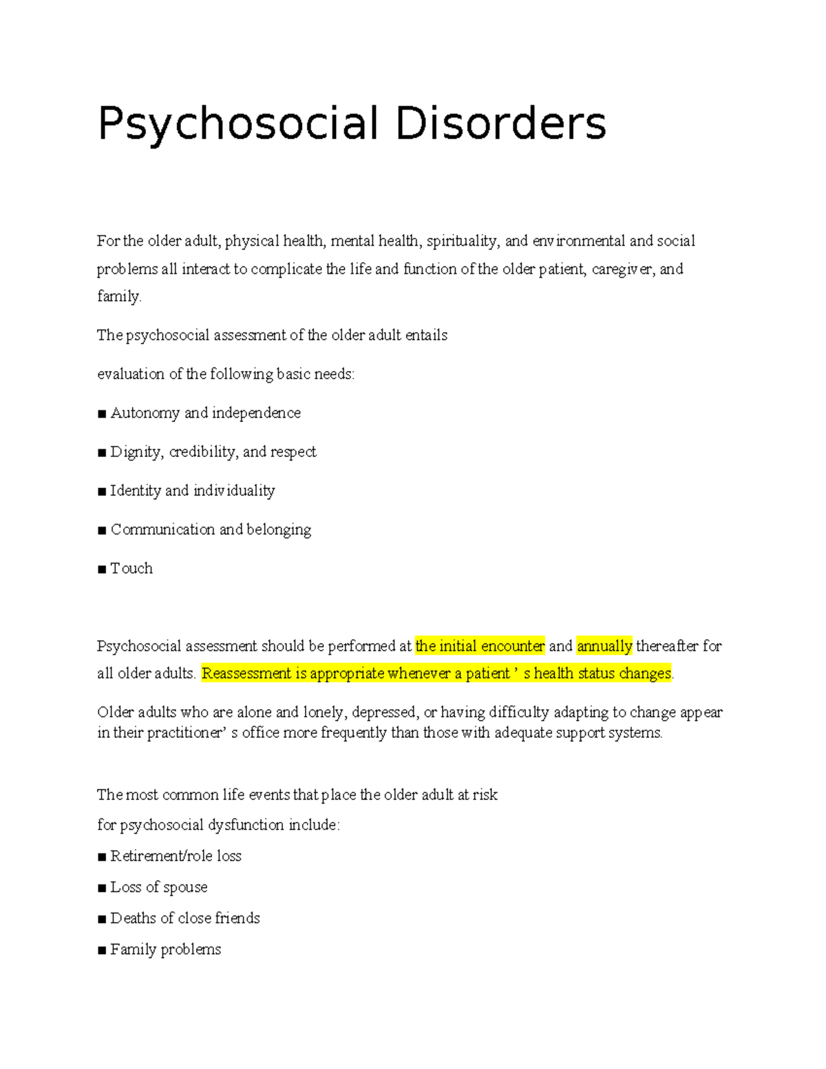 6540 Study Guide Psychosocial Disorders (Simon, Natasha) - Psychosocial ...