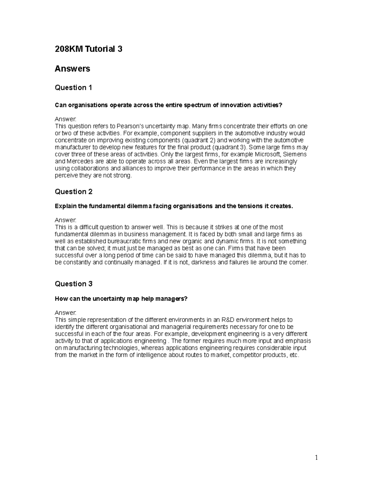 lectnotes for management - 208KM Tutorial 3 Answers Question 1 Can ...