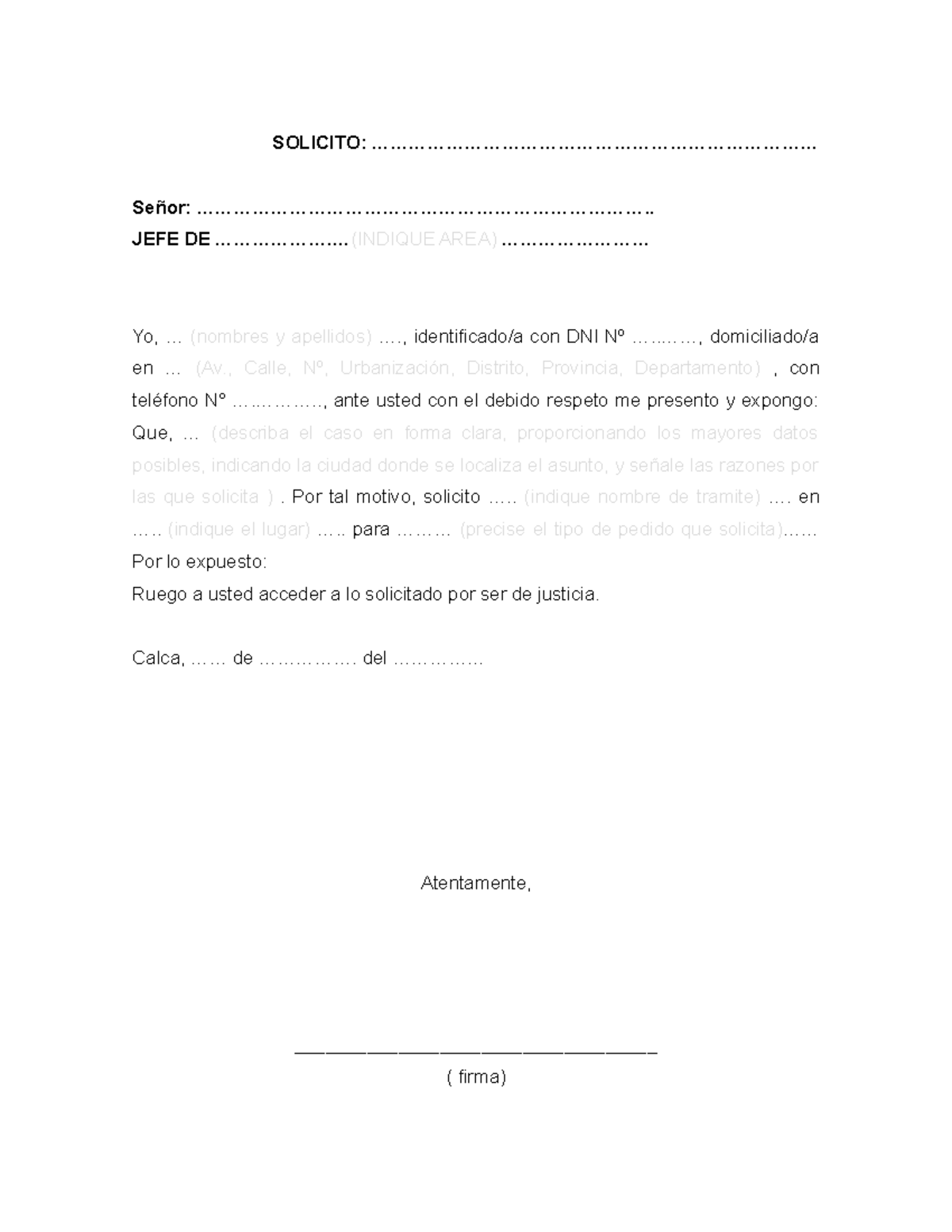 Modelo de solicitud general - SOLICITO: - Studocu