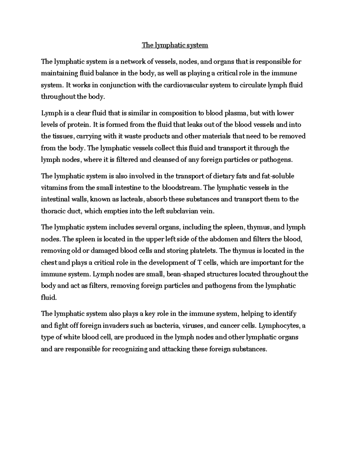 The lymphatic system - It works in conjunction with the cardiovascular ...