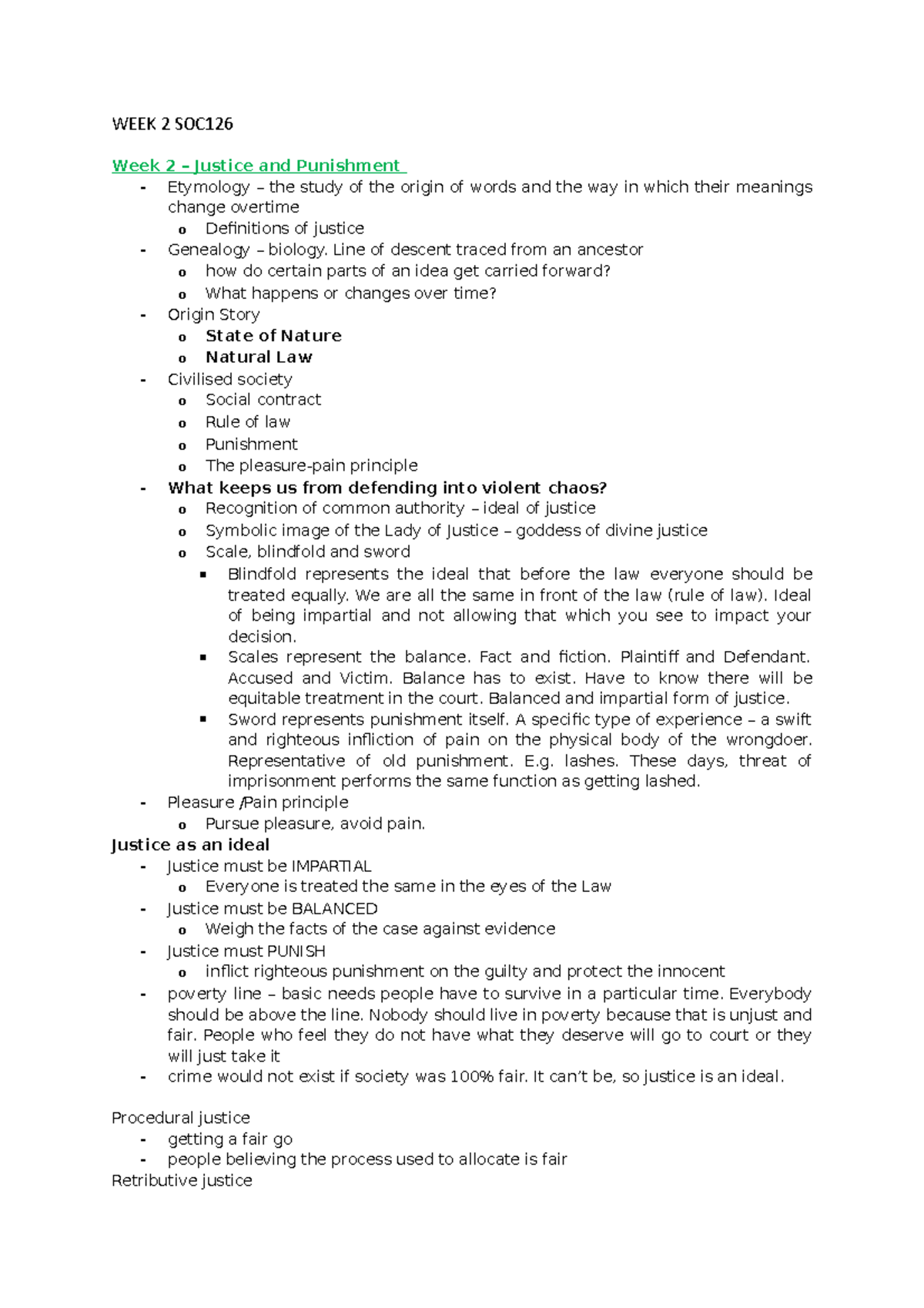 WEEK 2 SOC126 - Lecture notes Week 2 - WEEK 2 SOC Week 2 – Justice and ...