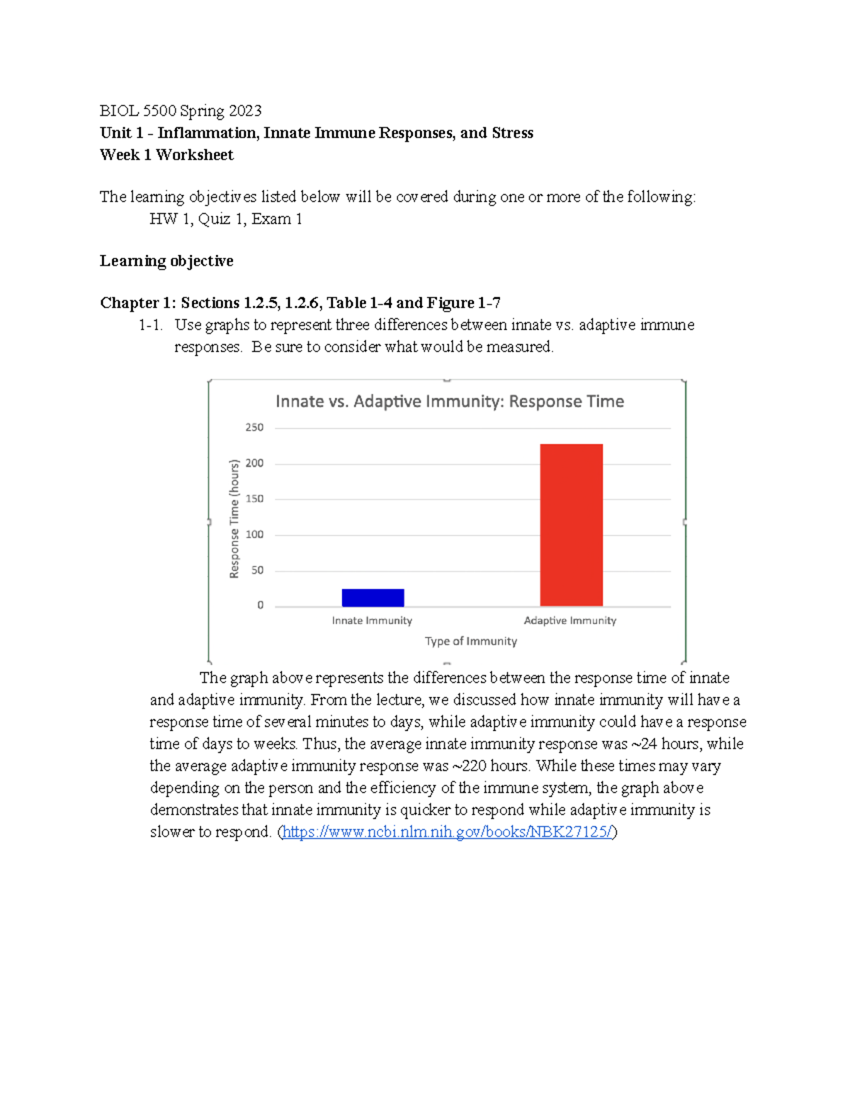 Immunology Week 1 Worksheet - BIOL 5500 Spring 2023 Unit 1 ...