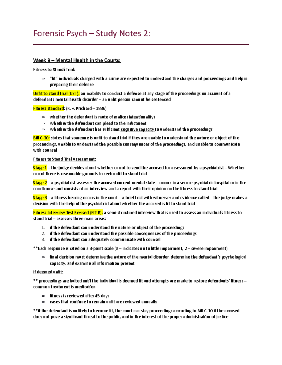 Forensic Psych - final exam notes - Forensic Psych – Study Notes 2 ...