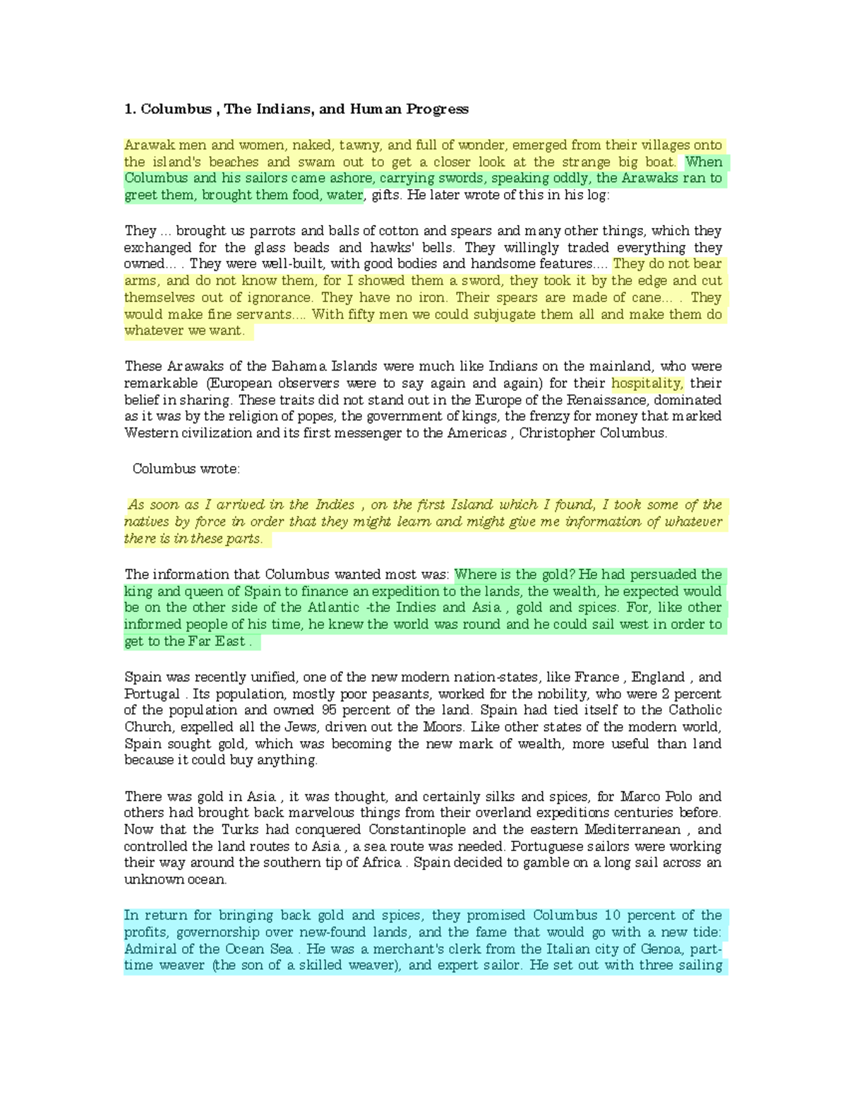 Columbus The Indians and Human Progress - Studocu