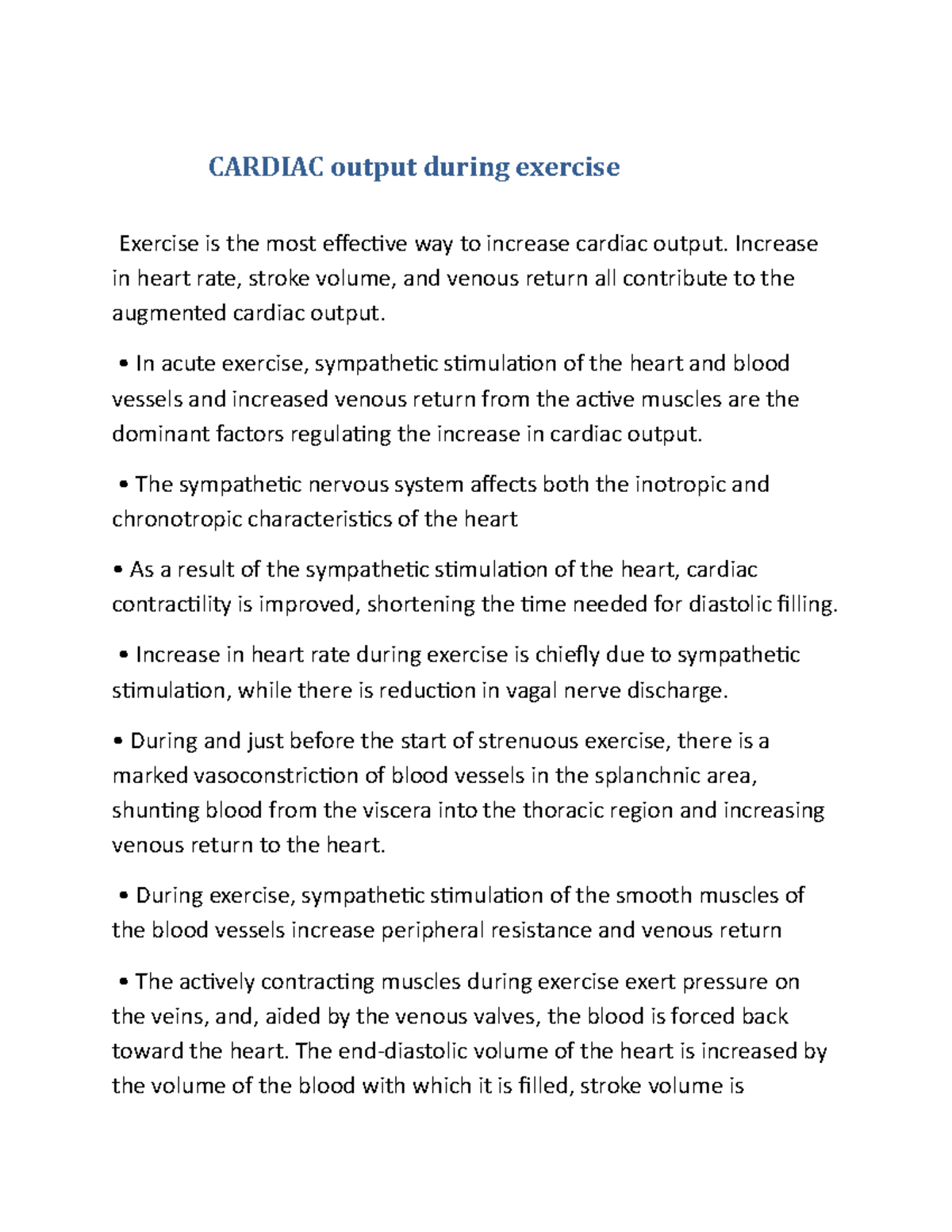 Cardiac output during exercise - CARDIAC output during exercise ...