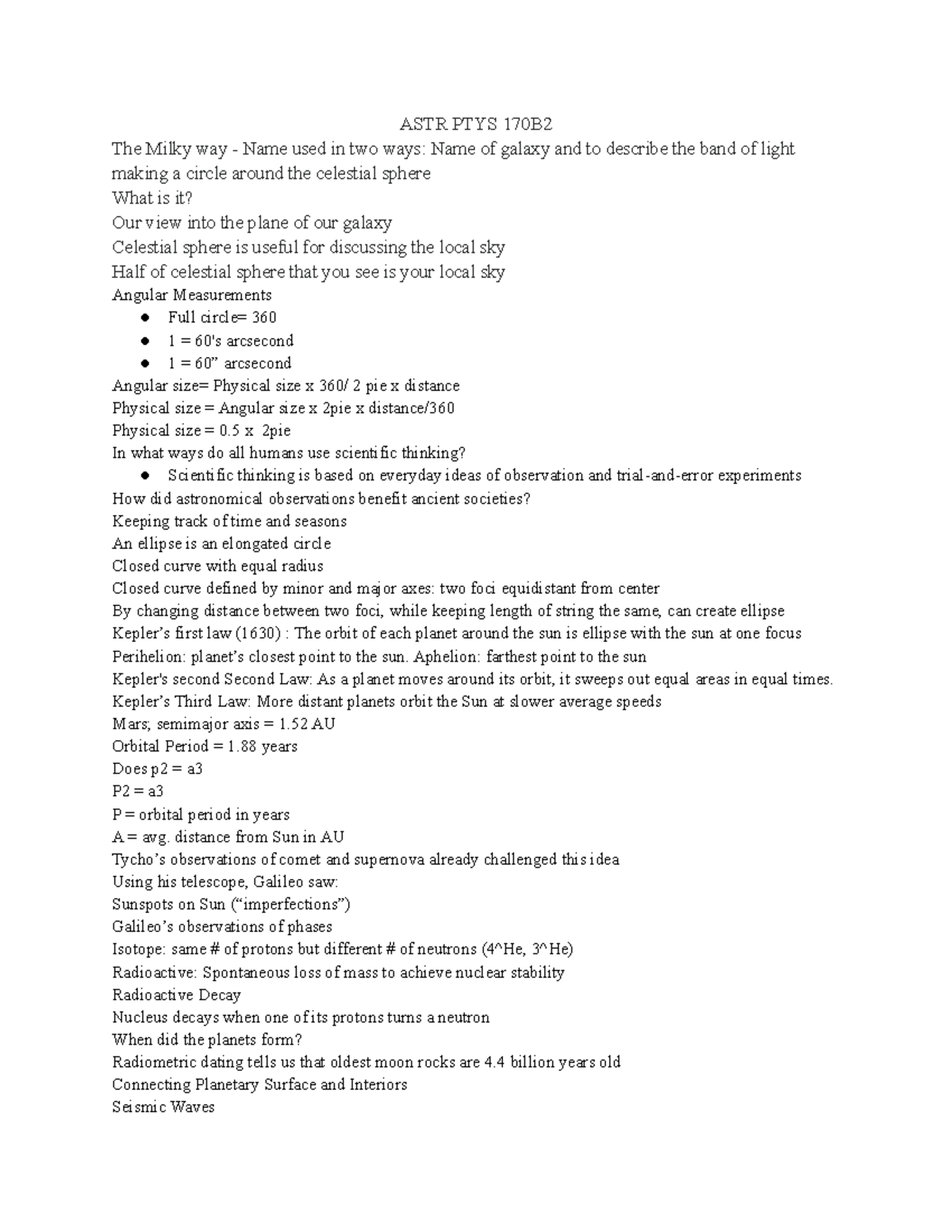 Astr Ptys 170b2 Notes From Lectures Astr Ptys 170b The Milky Way Name Used In Two Ways