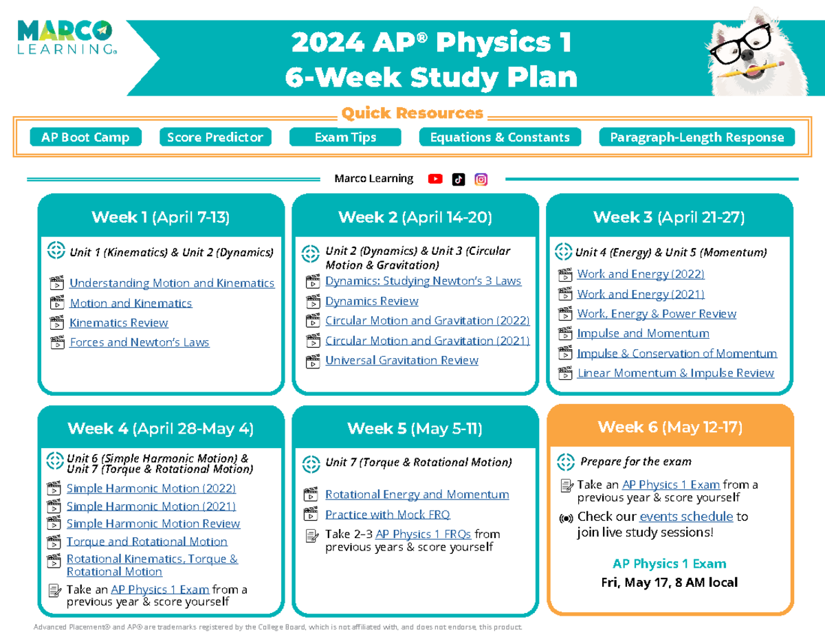 AP Physics 6-Week Plan - sssssssssssssss - Week 1 (April 7-13) Unit 1 ...