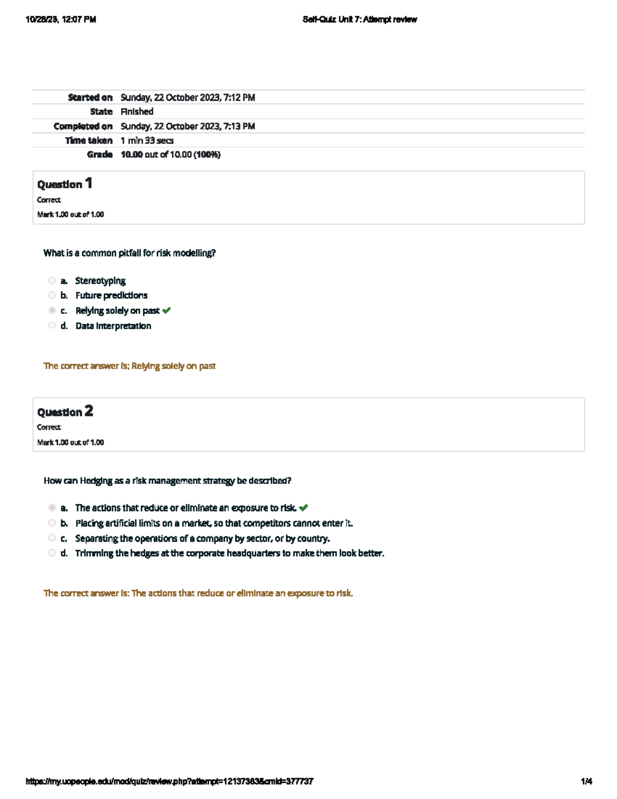 BUS 2207 Self-Quiz Unit 7 Attempt 3 review - 12:07 PM Unit 7: Attempt ...