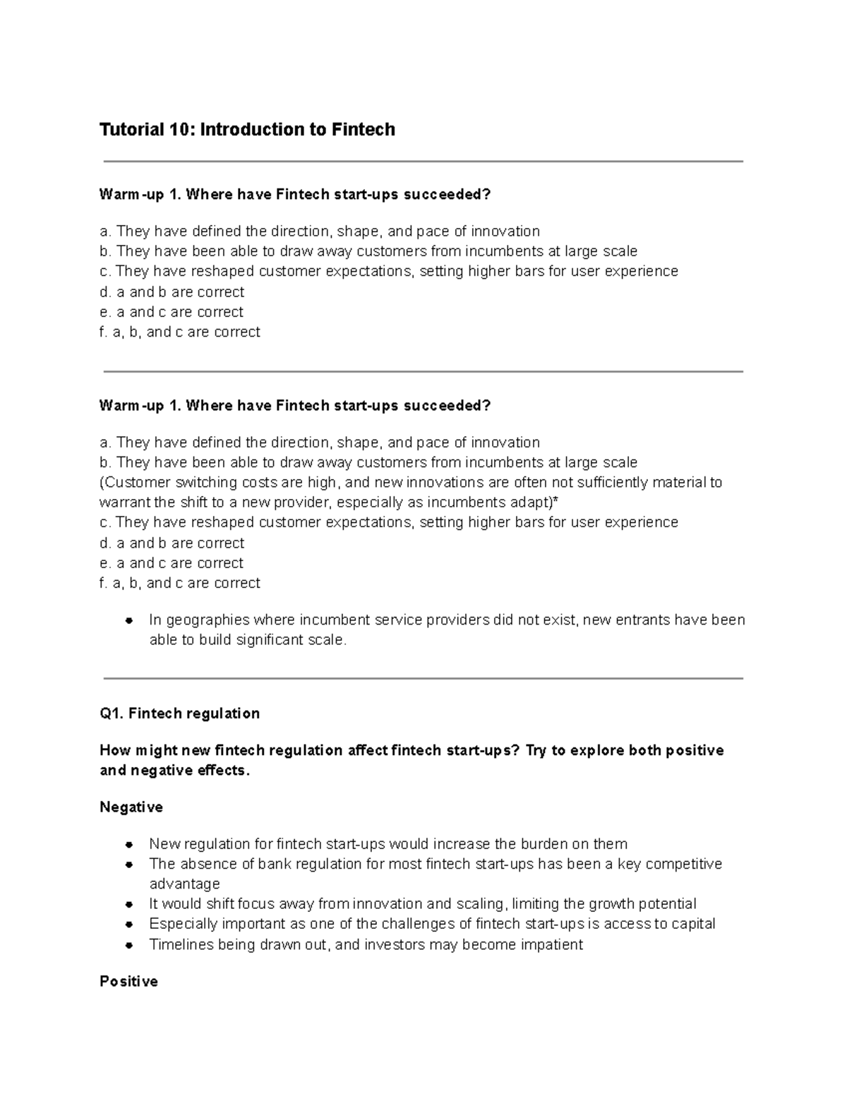 Tutorial 10 Introduction to Fintech - Tutorial 10: Introduction to Fintech Warm-up 1. Where have ...