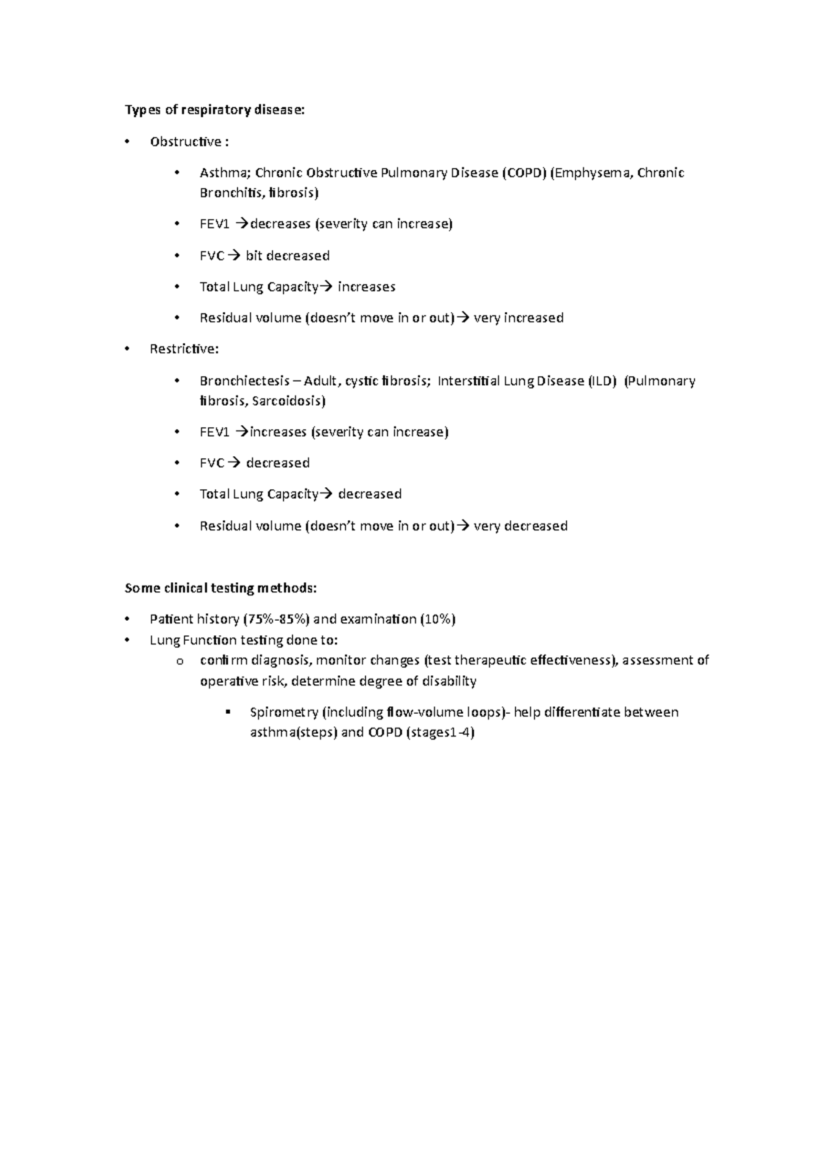 Respiratory Notes - Types of respiratory disease: Obstructive : Asthma ...