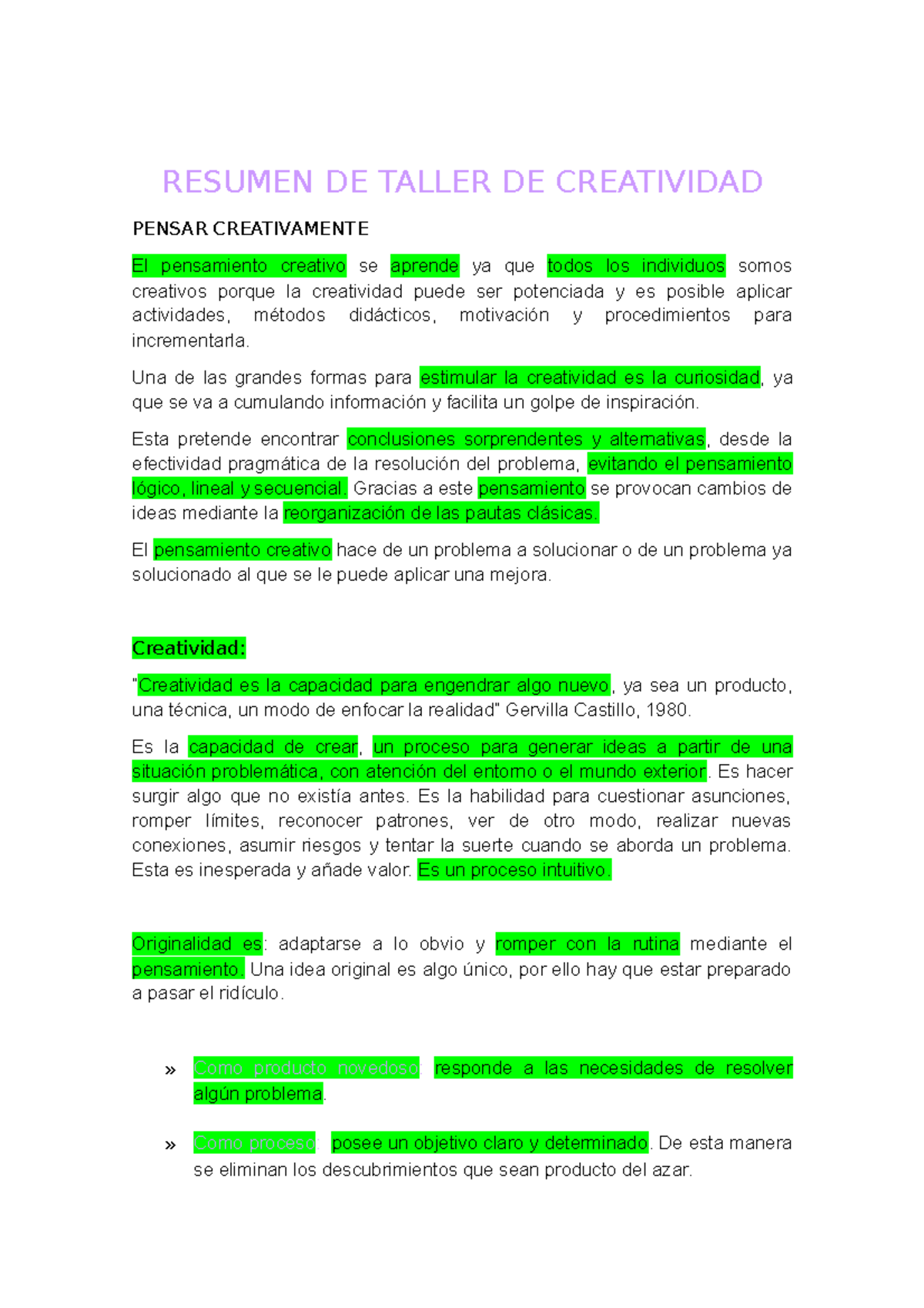 Resumen DE Taller DE Creatividad - RESUMEN DE TALLER DE CREATIVIDAD ...