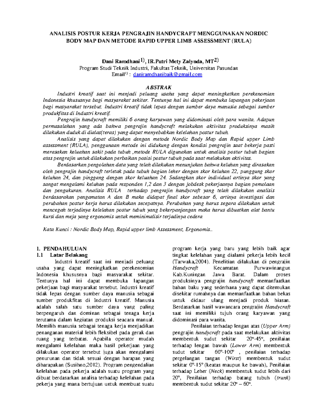 Jurnal TA PDF - ANALISIS POSTUR KERJA PENGRAJIN HANDYCRAFT MENGGUNAKAN ...