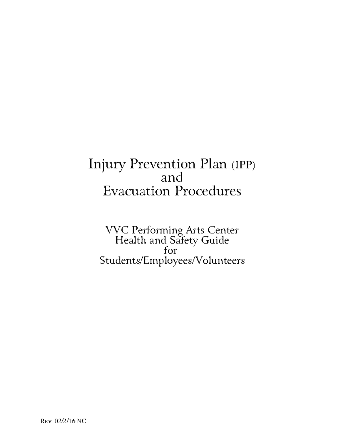 IPP - IPP - Injury Prevention Plan (IPP) and Evacuation Procedures VVC ...